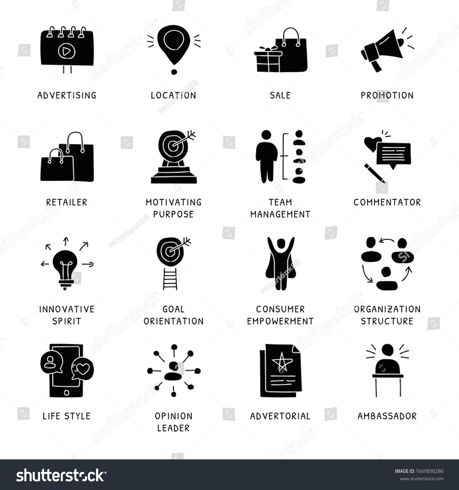Business Concepts Hand Drawn Glyph Icons Stock Vector (Royalty Free ...