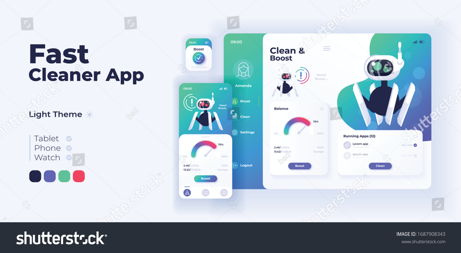 Fast Cleaner App Screen Vector Adaptive Stock Vector (Royalty Free) 1687908343 | Shutterstock