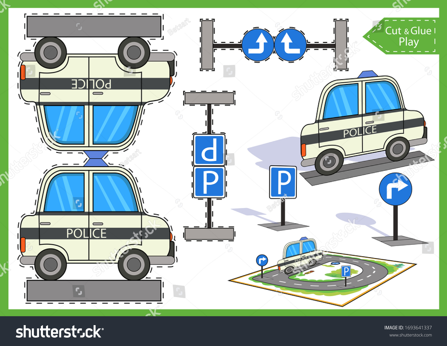Cut Glue Paper Police Car Worksheet Stock Vector (Royalty Free ...