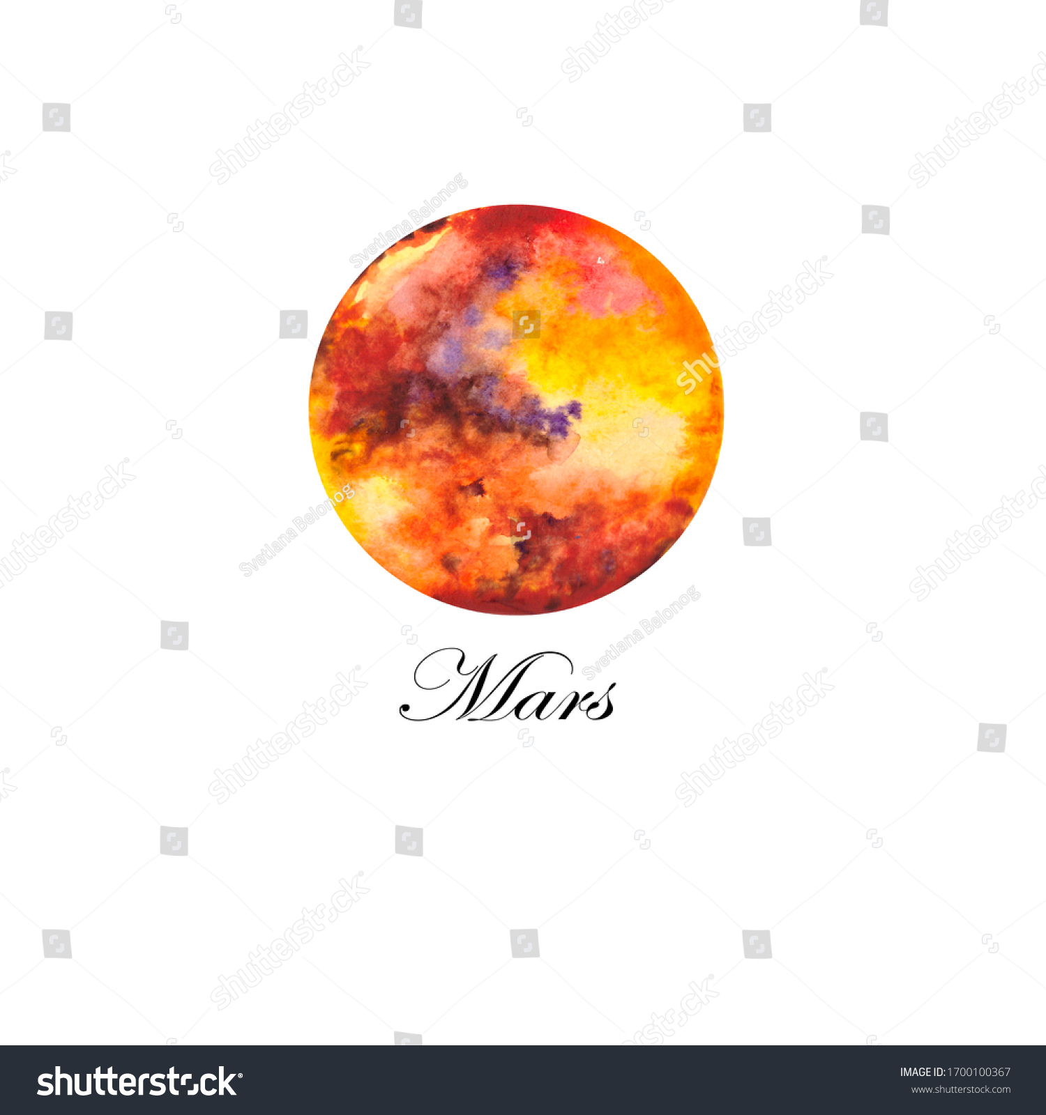 Watercolor Illustration Planet Mars On White Stock Illustration ...