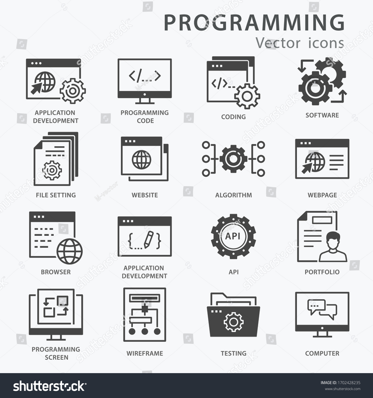 Programming Icon Set Software Coding Application Stock Vector (Royalty ...