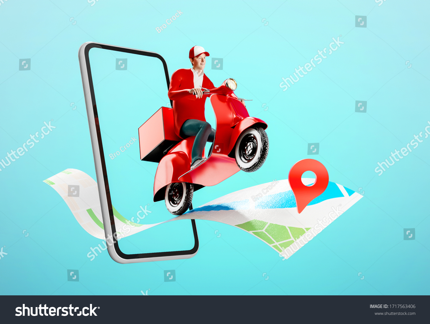 Delivery Man Driving Scooter Logistic Food Stock Illustration ...
