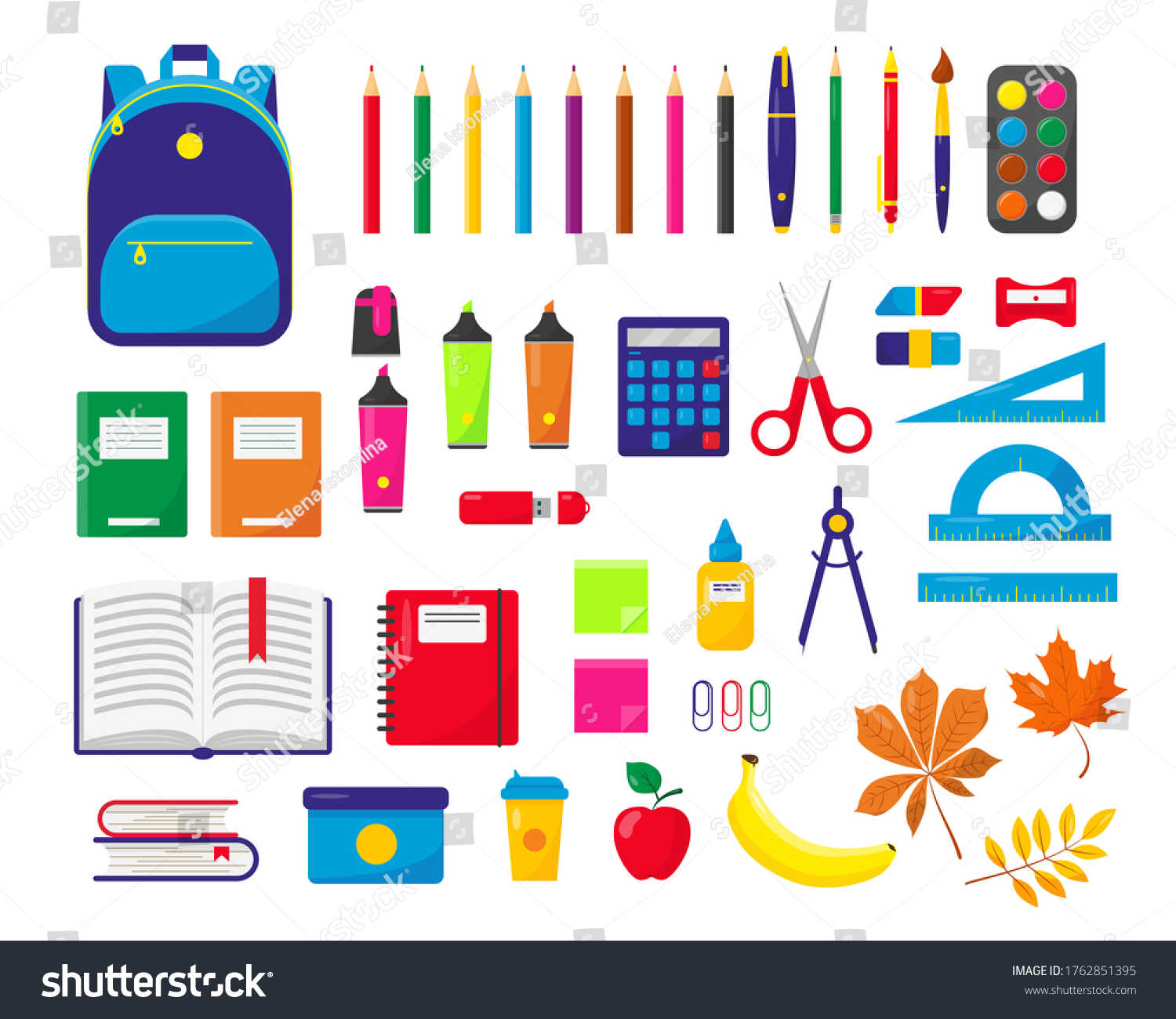 School Supplies Backpack Set Vector Icons Stock Vector (Royalty Free ...