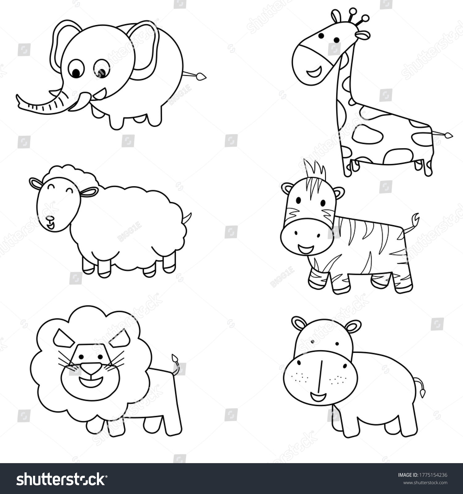Elephant Sheep Lion Giraffe Zebra Hippopotamus Stock Vector (Royalty ...