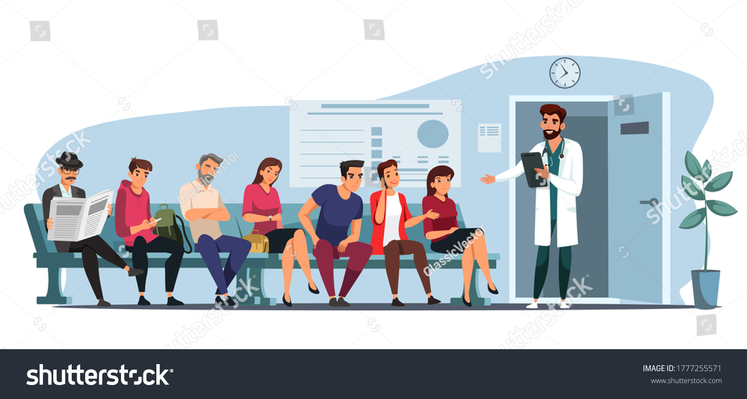 Queue People Sitting On Blue Bench Stock Vector (Royalty Free ...