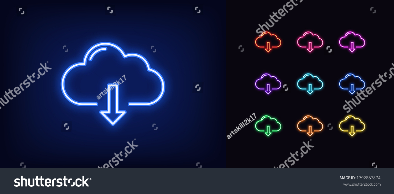 Neon Cloudy Download Icon Glowing Neon Stock Vector (Royalty Free ...
