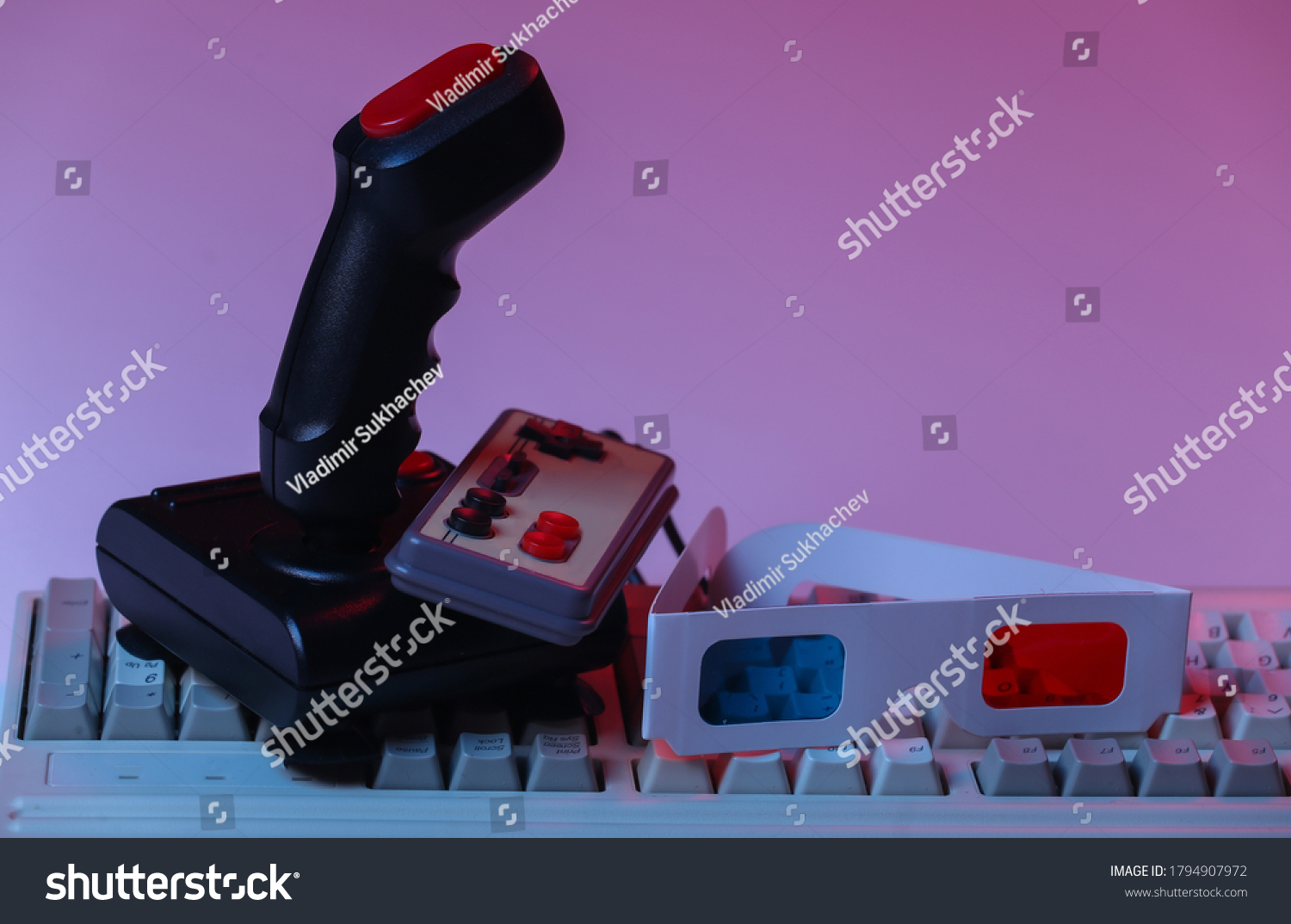 Retro Joystick Gamepad Old Pc Keyboard Stock Photo 1794907972 ...