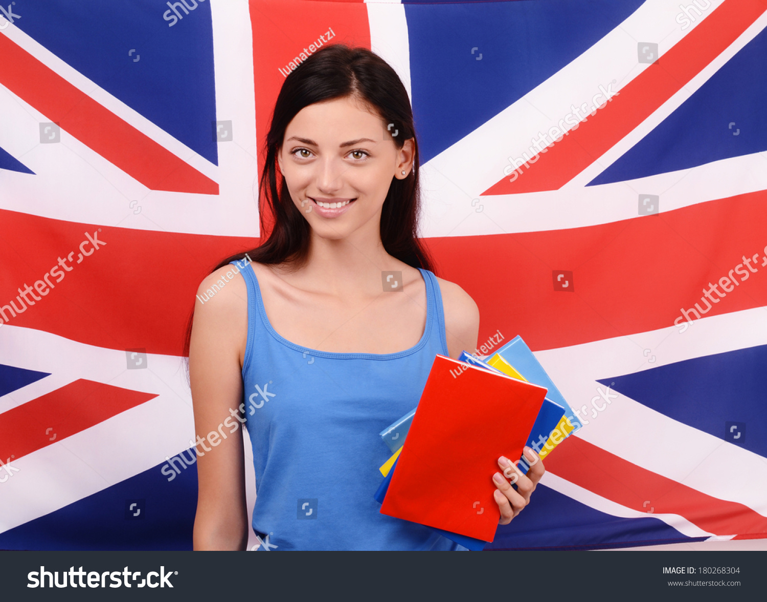 Learn English Beautiful Student Holding Books Stock Photo 180268304 ...