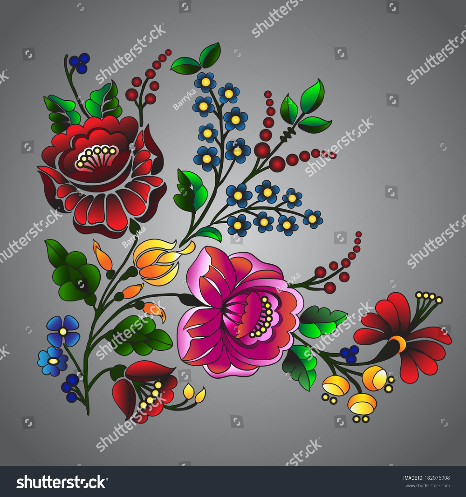 Traditional Folk Floral Vector Illustration Stock Vector (Royalty Free ...