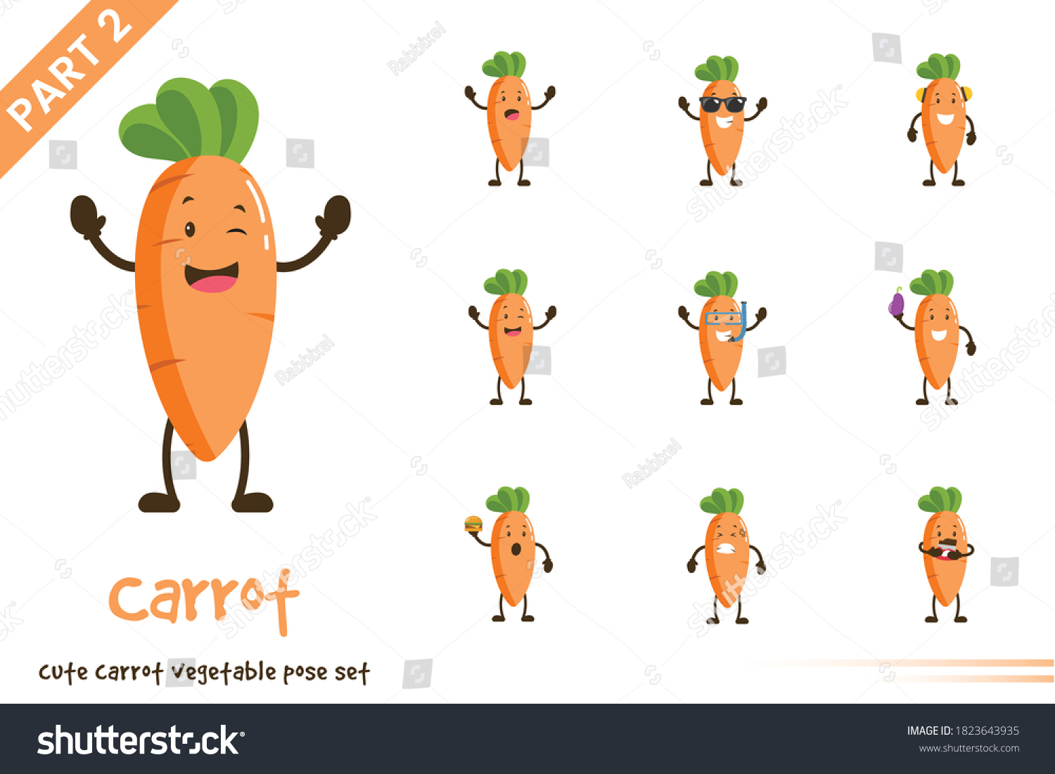 Vector Illustration Cartoon Cute Carrot Vegetable Stock Vector (Royalty ...