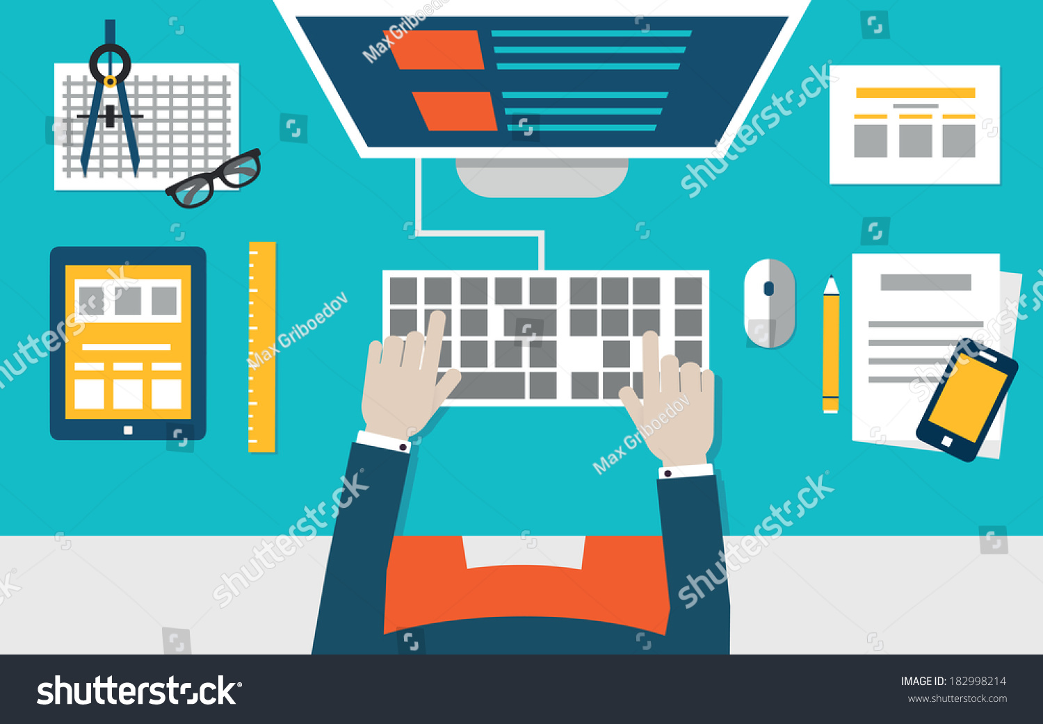 Vector Flat Illustration Process Coding Programming Stock Vector ...