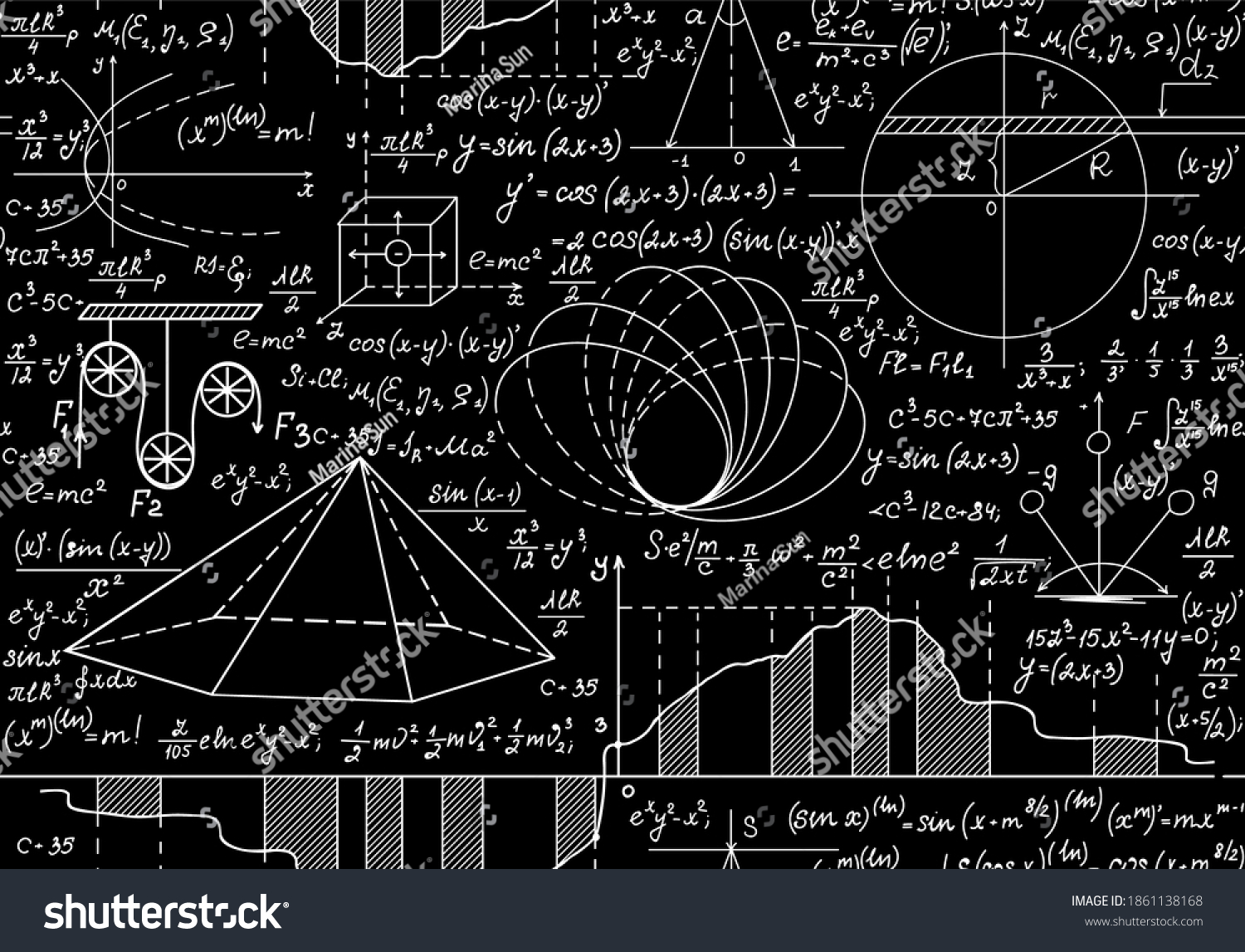 Mathematical Seamless Pattern Geometrical Plots Formulas Stock Illustration 1861138168