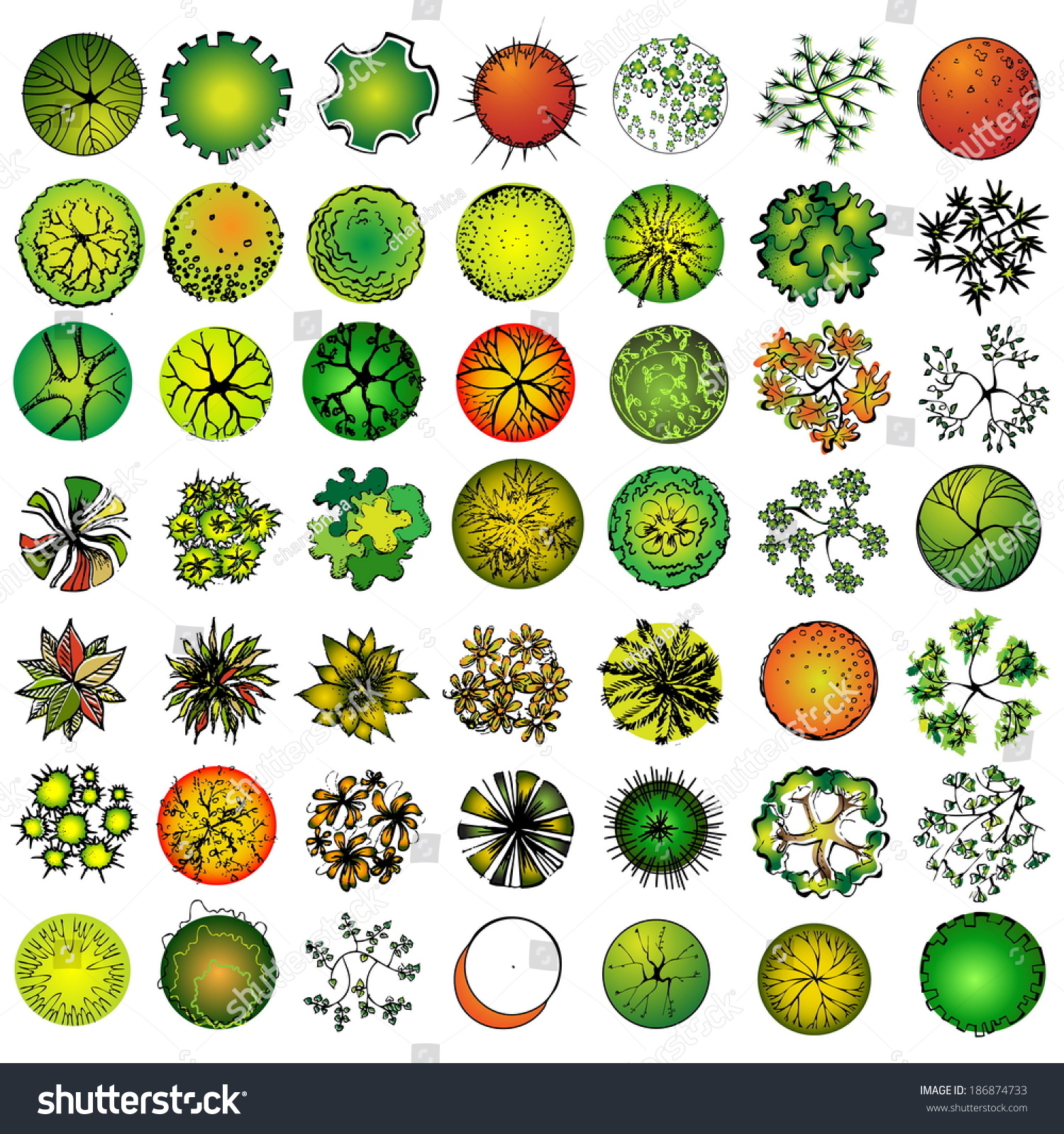 Landscape Design Tree Symbols Trees And Bush Item Top View For