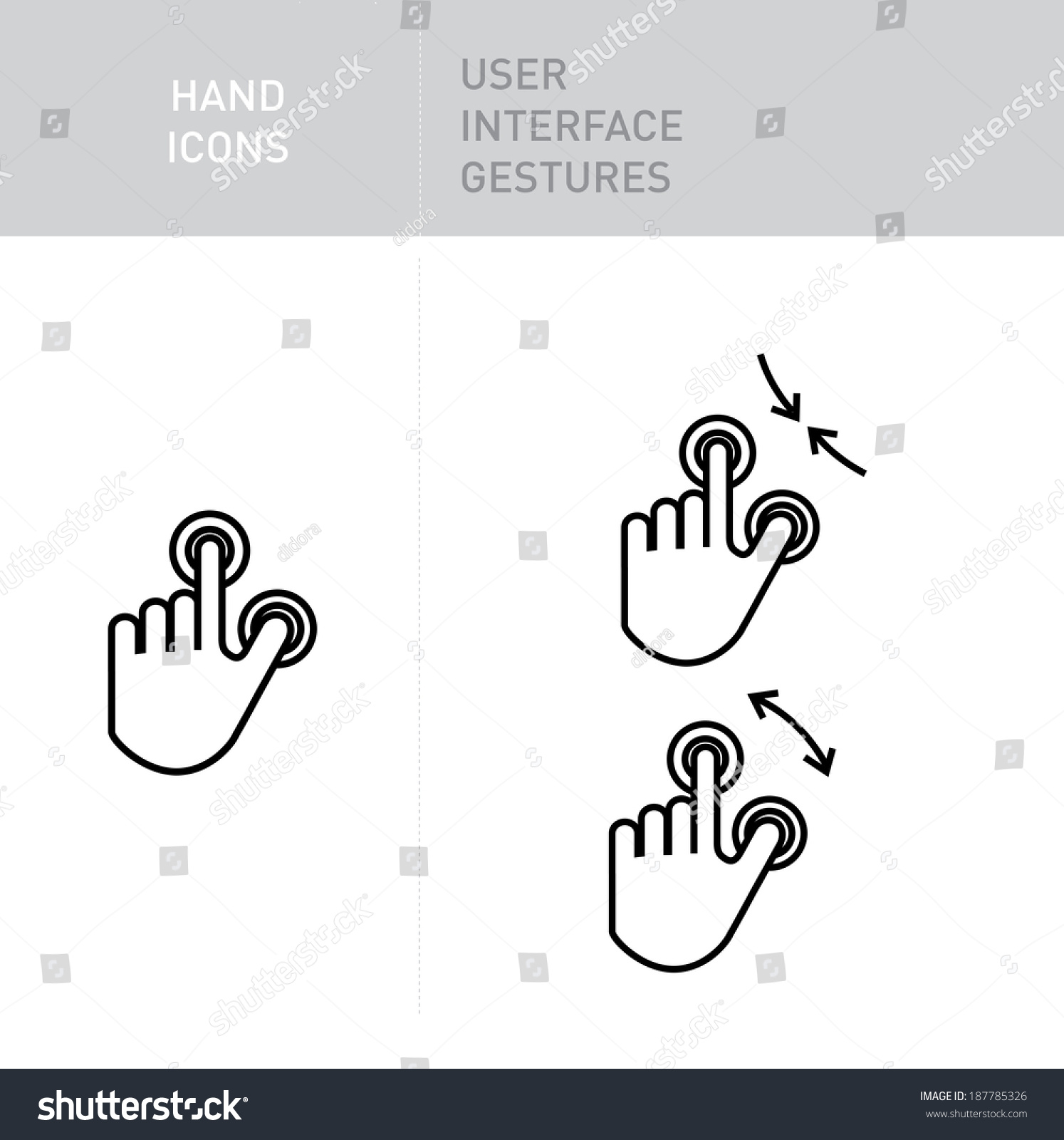 Hand Icons User Interface Gestures On Stock Vector (Royalty Free) 187785326 | Shutterstock