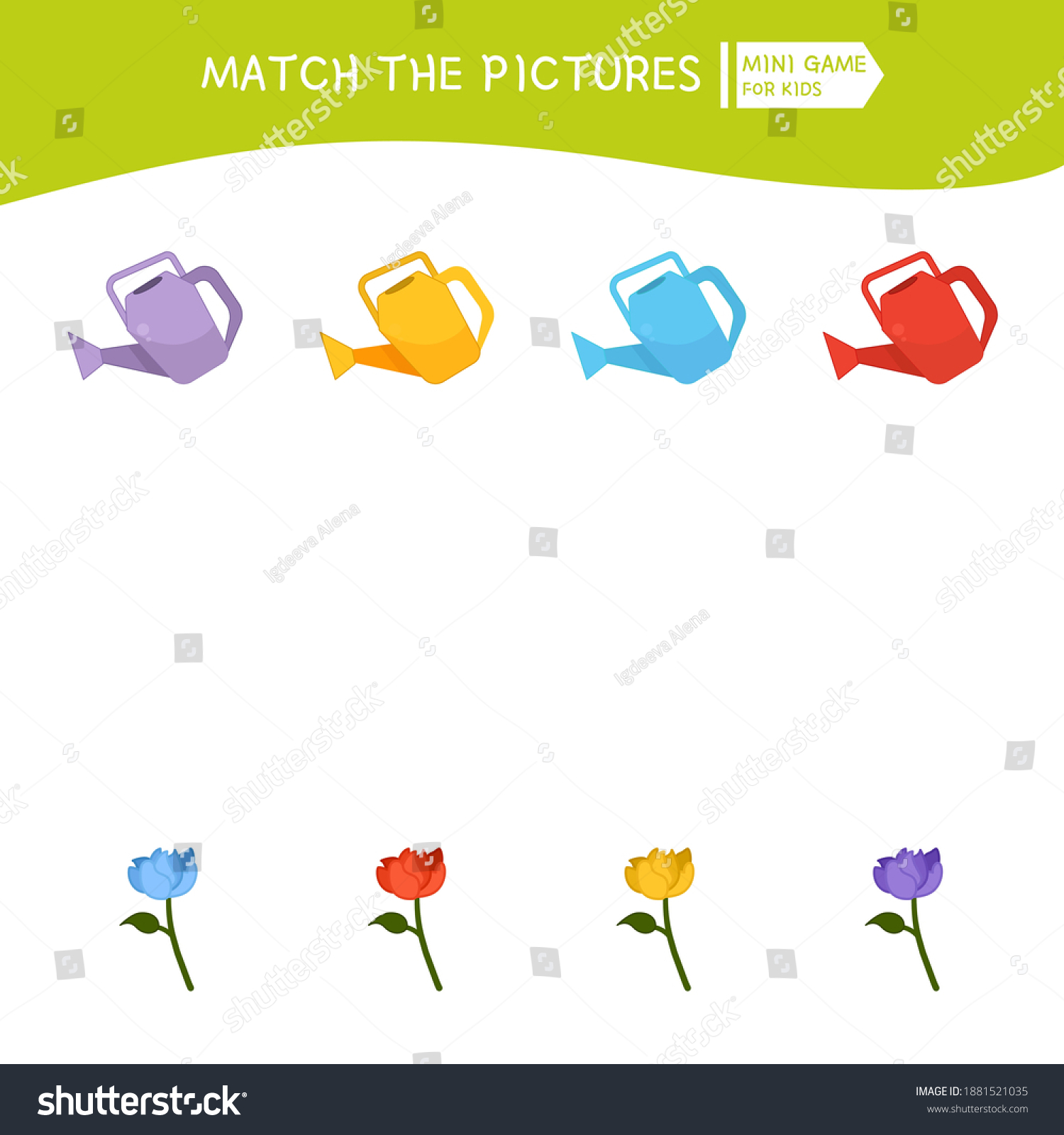 Matching Children Educational Game Match Watering Stock Vector (Royalty ...