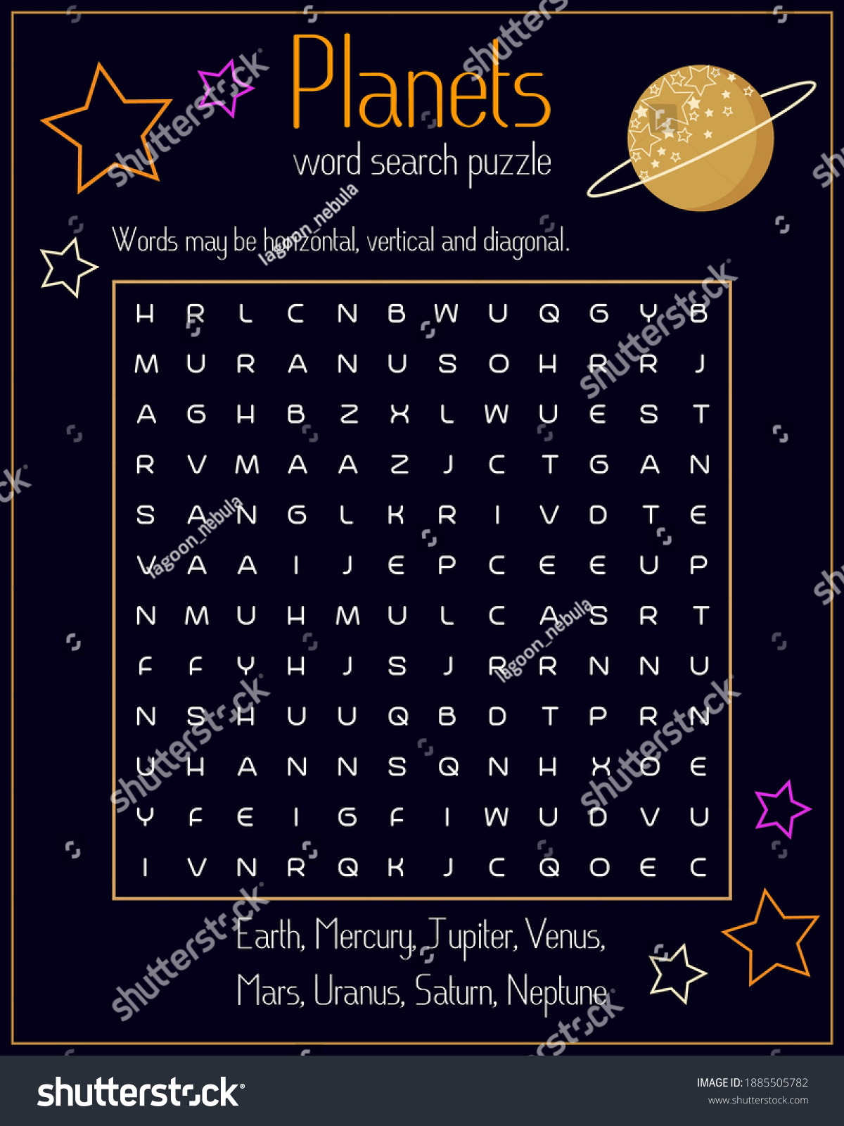 Planets Word Search Puzzle Educational Game: เวกเตอร์สต็อก (ปลอดค่า ...