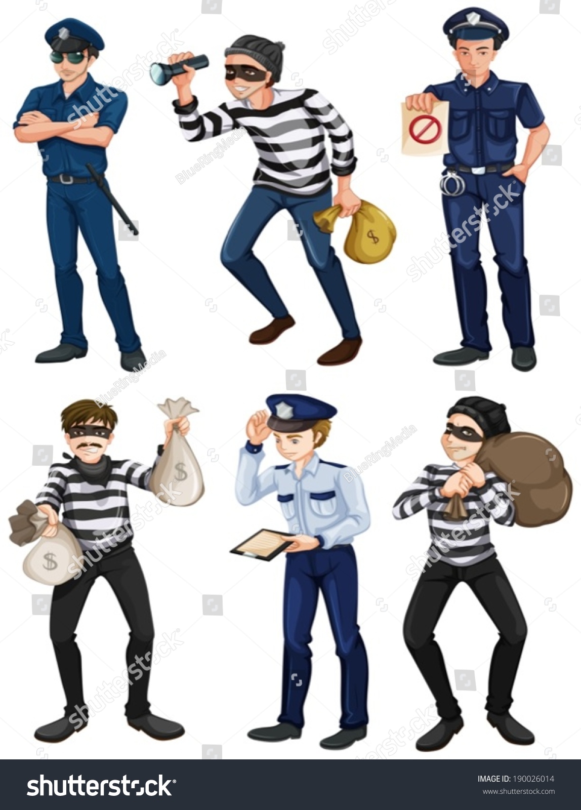 Illustration Police Officers Robbers On White Stock Vector (Royalty ...