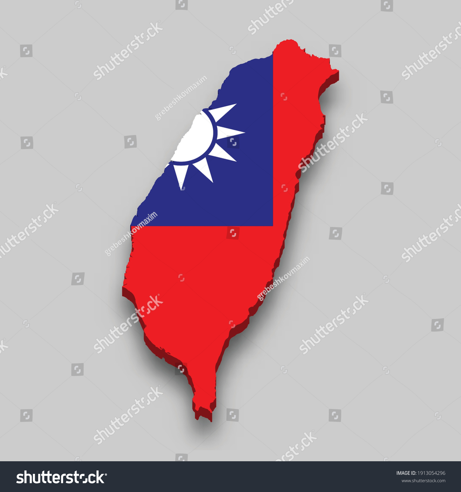 3d Isometric Map Taiwan National Flag Stock Vector (Royalty Free ...