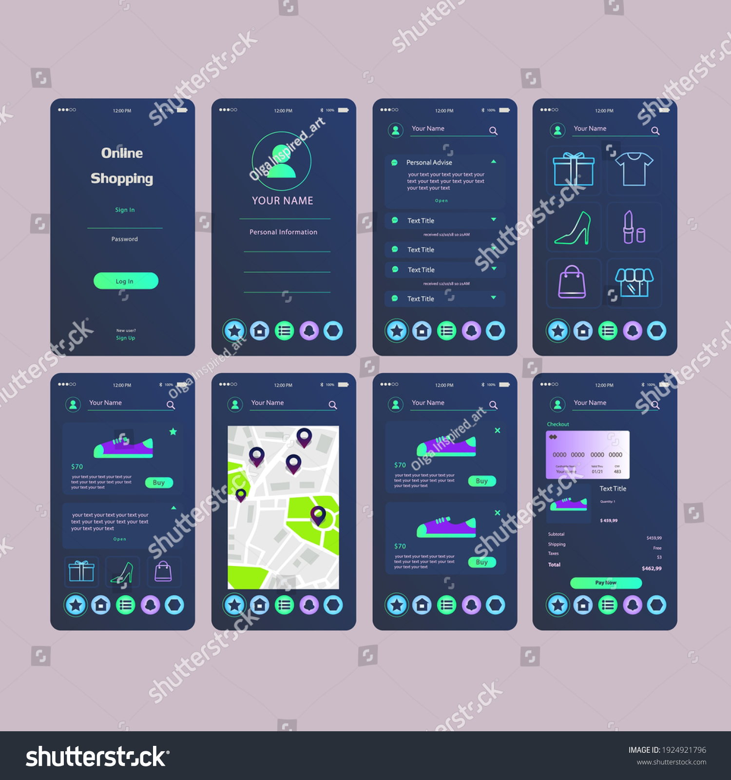 Mobile App Online Shopping Ui Ux Stock Vector (Royalty Free) 1924921796 ...