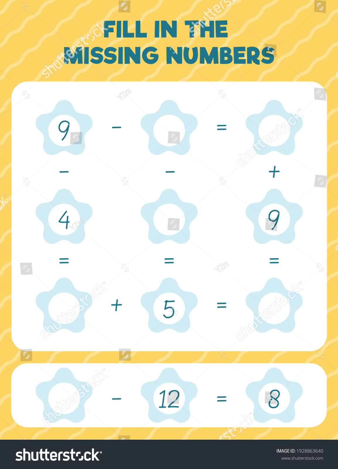 Fill Missing Numbers Printable Maths Worksheet: เวกเตอร์สต็อก (ปลอดค่า ...