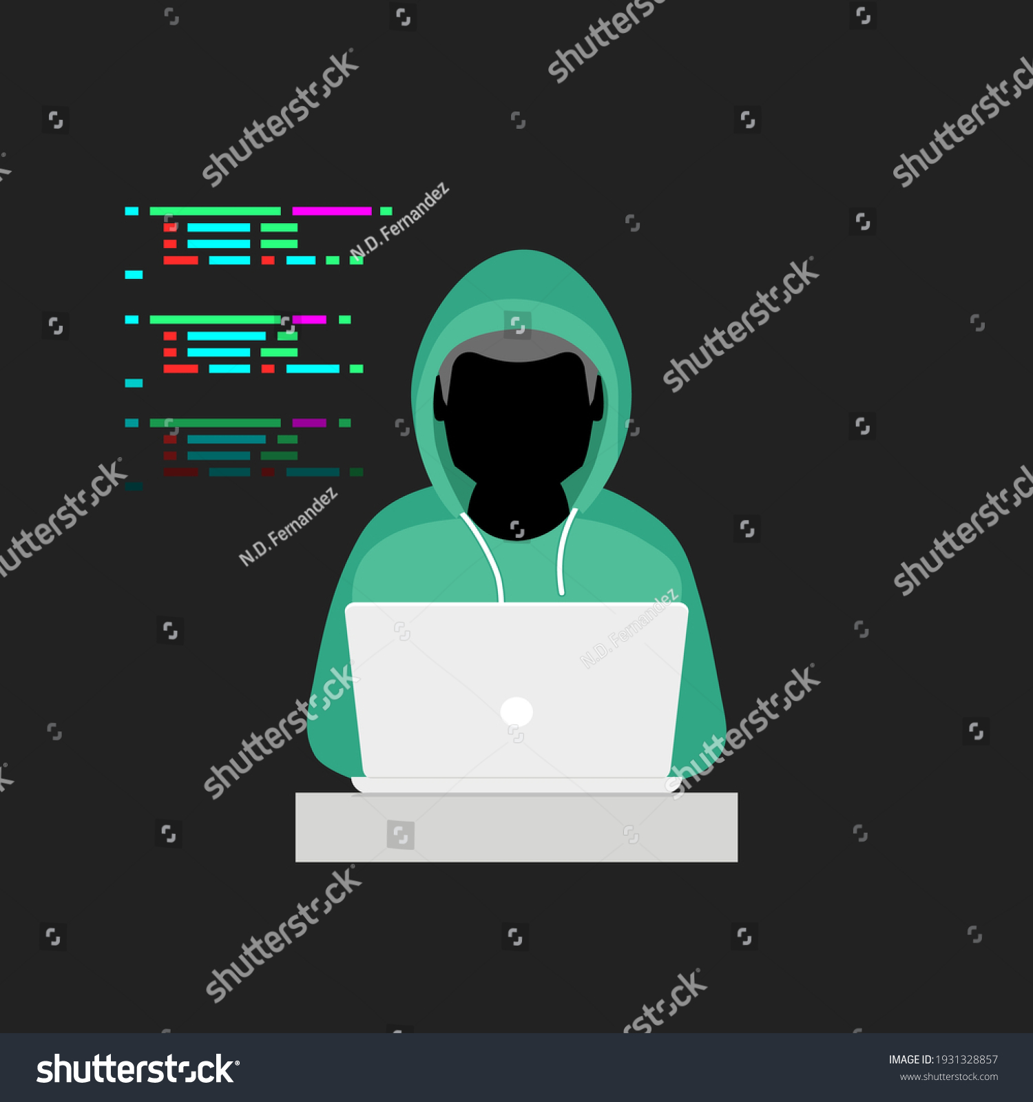 Hacker Hacking Laptop Computer Programmer Vector Stock Vector (Royalty ...