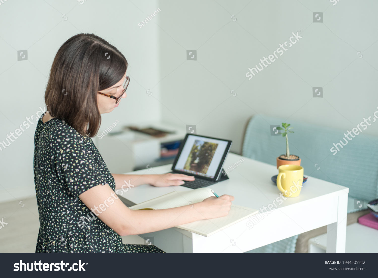 Woman Sitting Front Computer Desk Stock Photo 1944205942 | Shutterstock