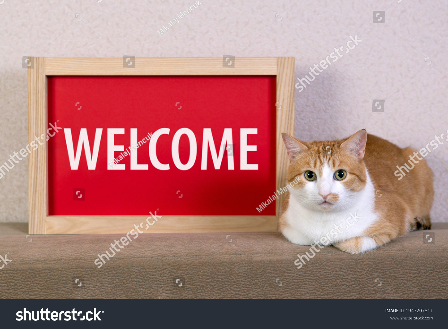 Welcome Sign On Red Background Wooden Stock Photo 1947207811 | Shutterstock