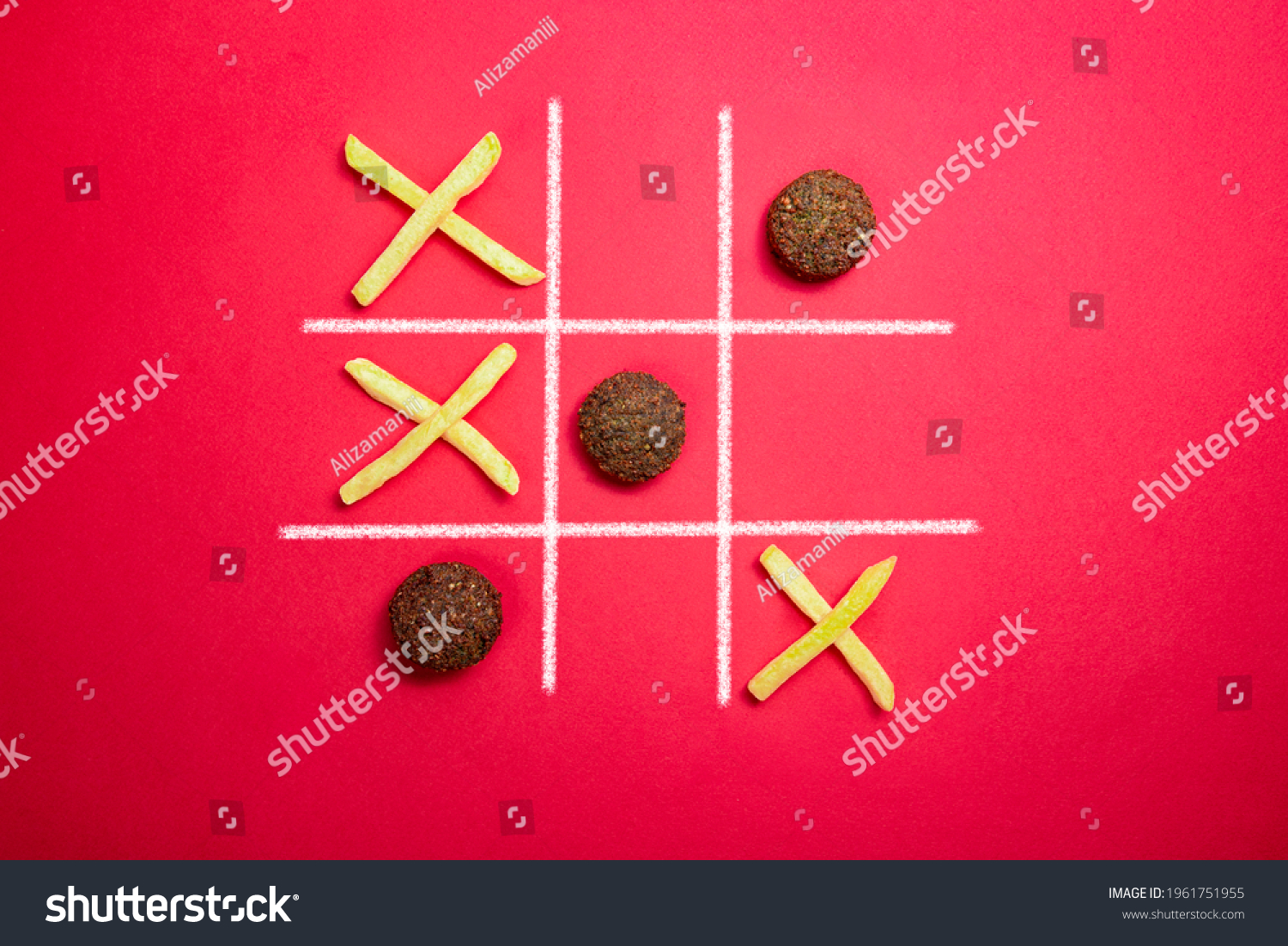 Tic-tac-toe French Fries Falafel On Red Stock Photo 1961751955 ...