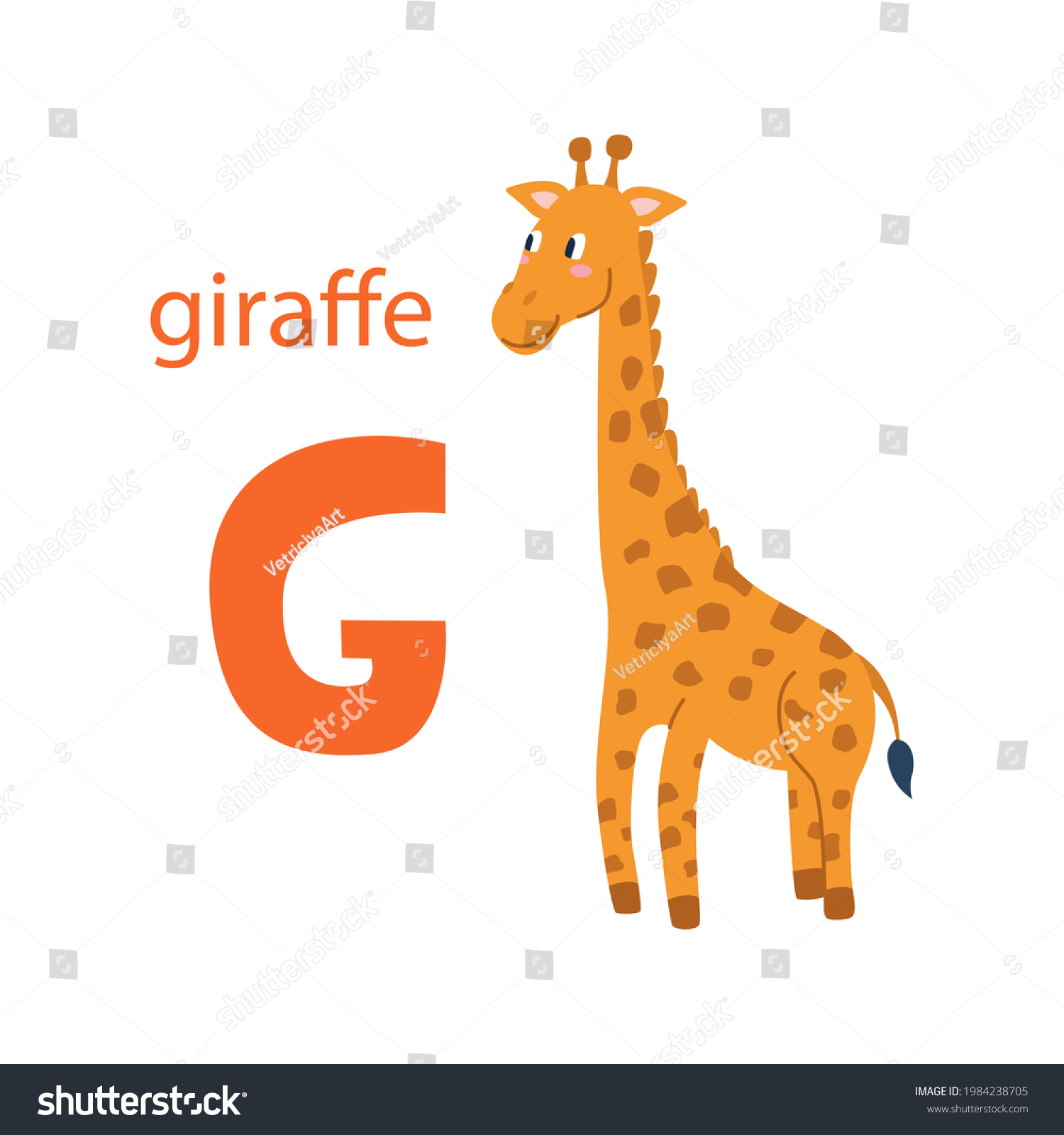 Cute Giraffe Card Alphabet Animals Colorful Stock Vector (Royalty Free ...