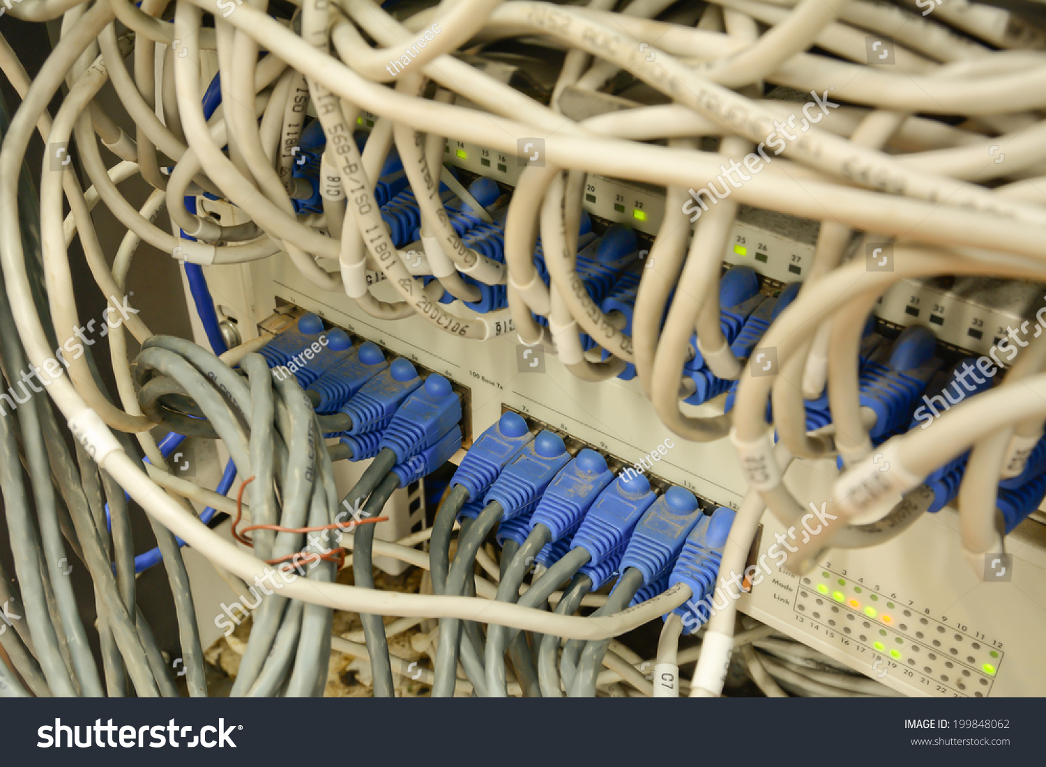 Closeup Mess Ethernet Cables Connected Computer Stock Photo 199848062 ...