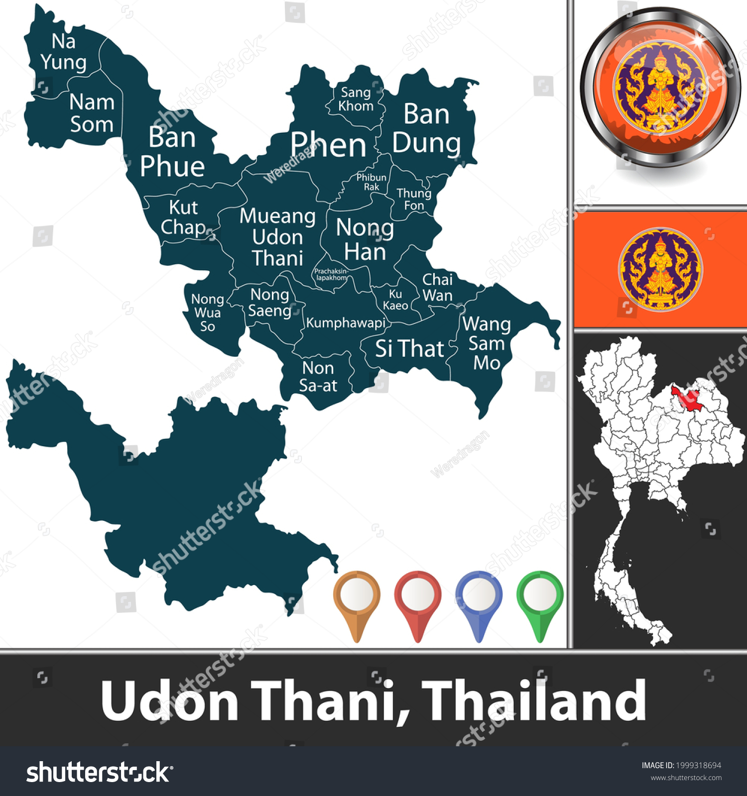 Map Udon Thani Province Districts Location: เวกเตอร์สต็อก (ปลอดค่าลิขสิทธิ์) 1999318694 ...