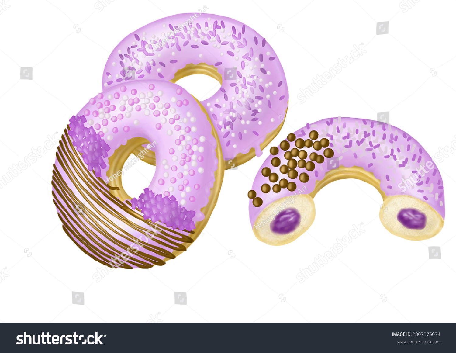 Three Purple Donuts Sprinkles On White Stock Illustration 2007375074 ...