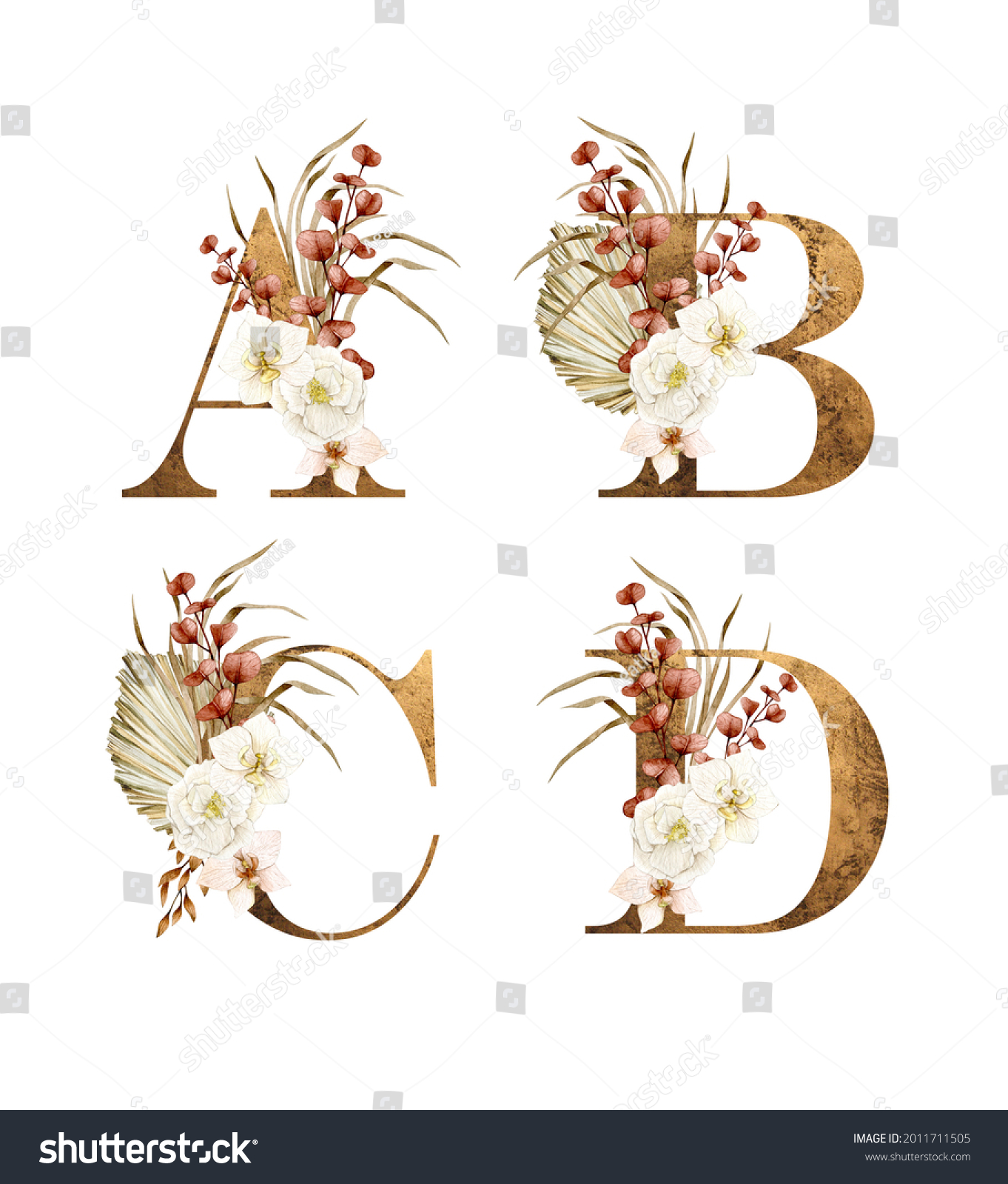 Watercolor Illustration Boho Flowers Alphabet Letter Stock Illustration ...