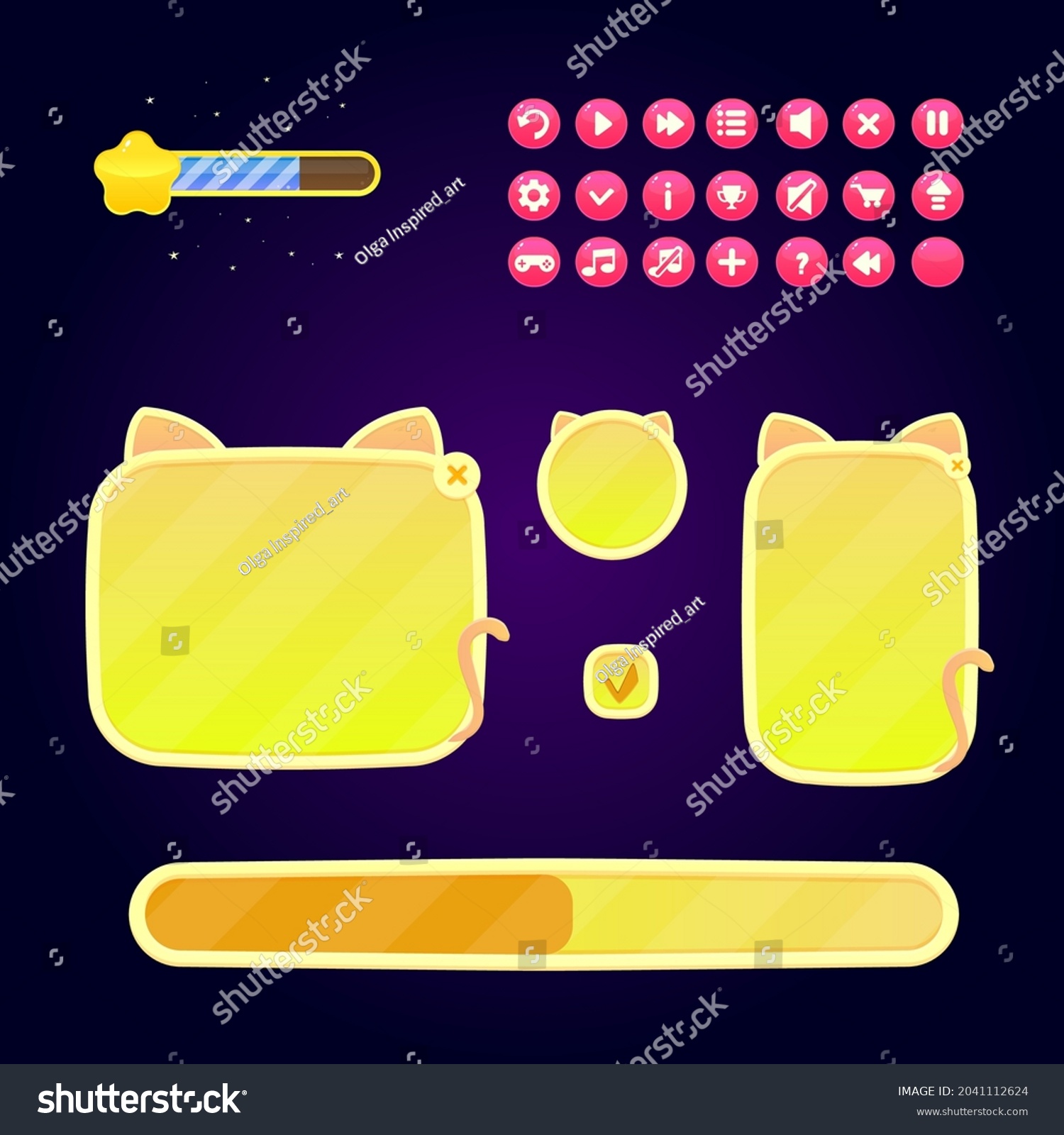 Juego UI Juego Estilo Gato Gato: vector de stock (libre de regalías) 2041112624 | Shutterstock