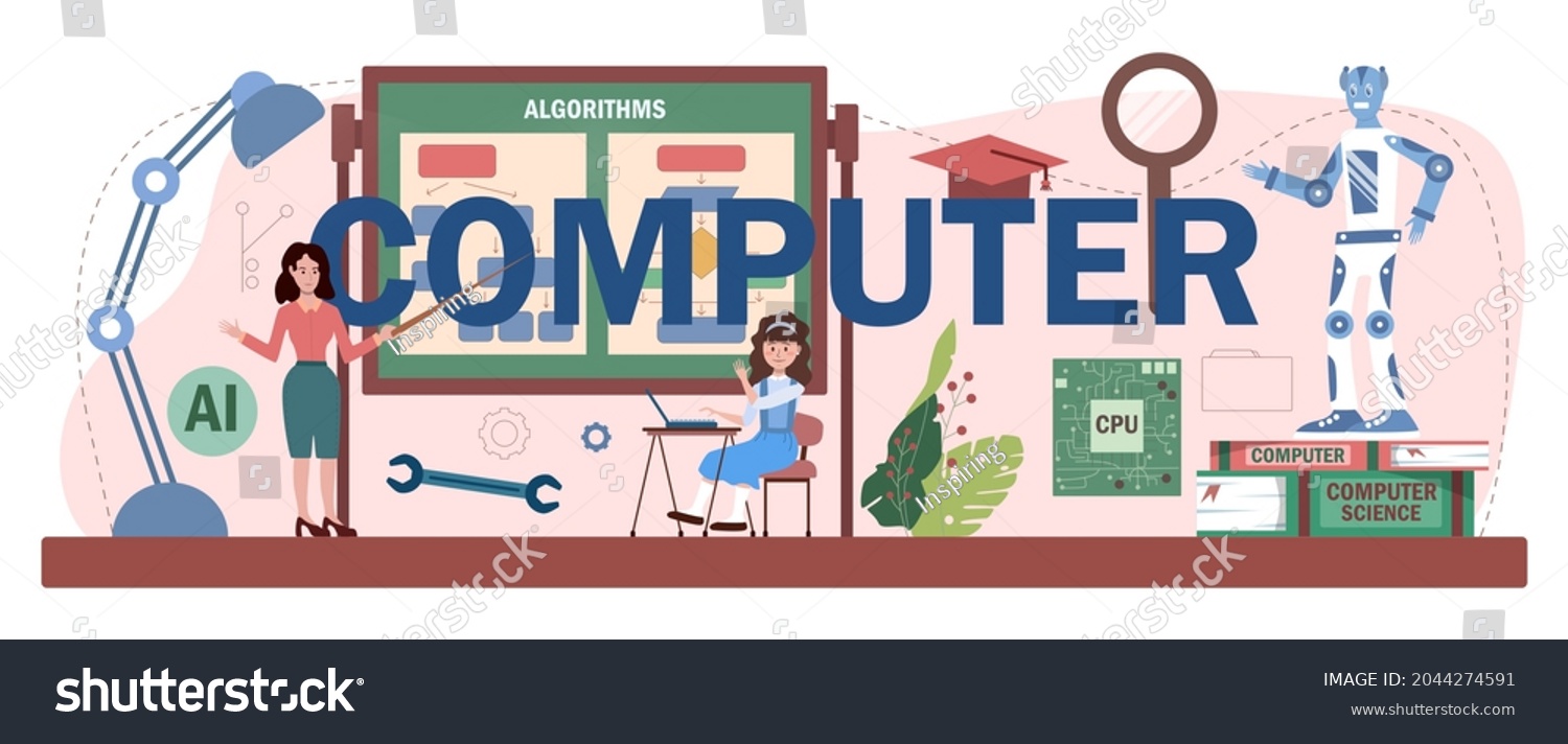 Computer Typographic Header Students Learning About Stock Vector (Royalty Free) 2044274591 ...