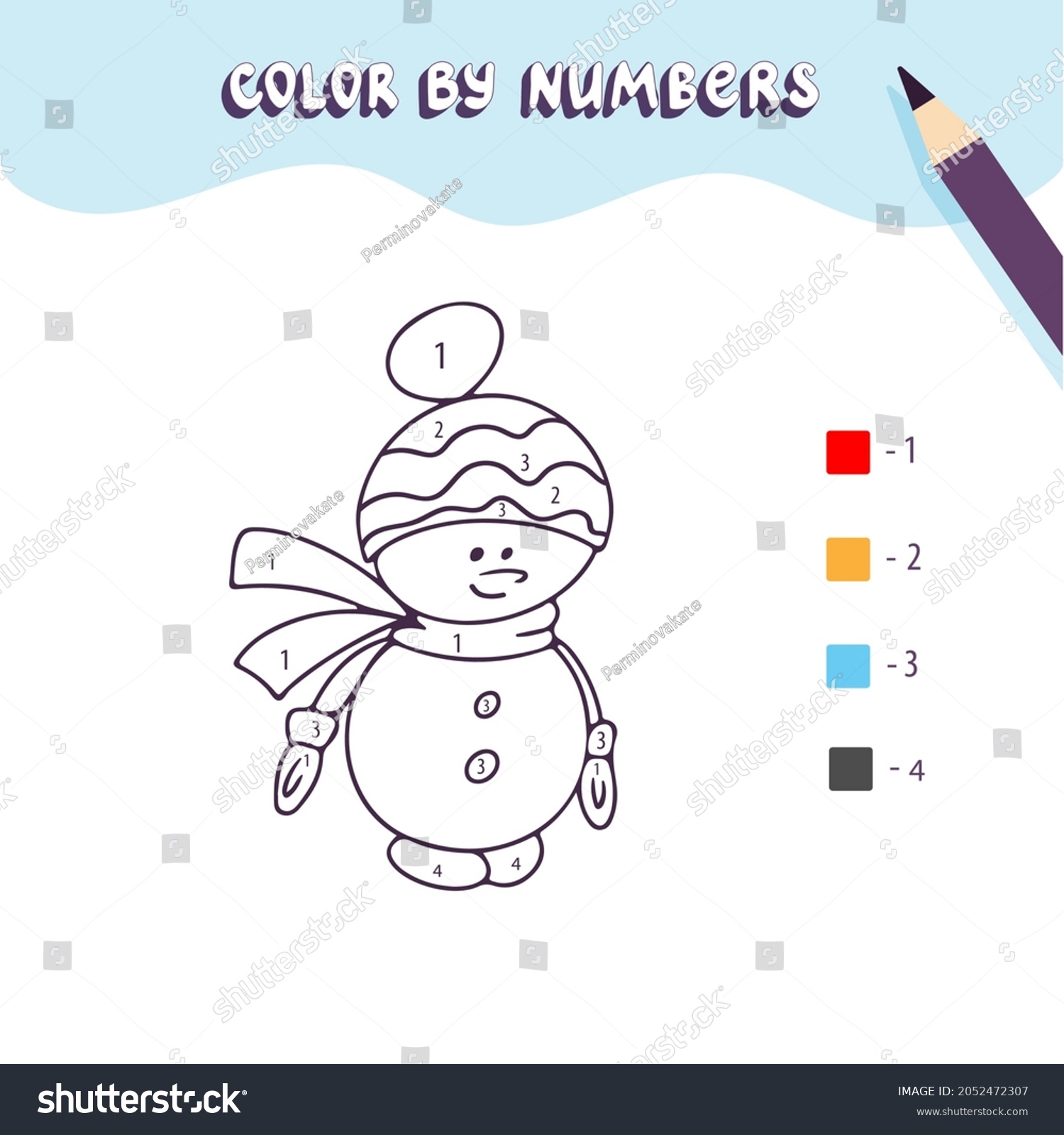 Coloring Page Cute Christmas Snowman Color Stock Vector (Royalty Free ...
