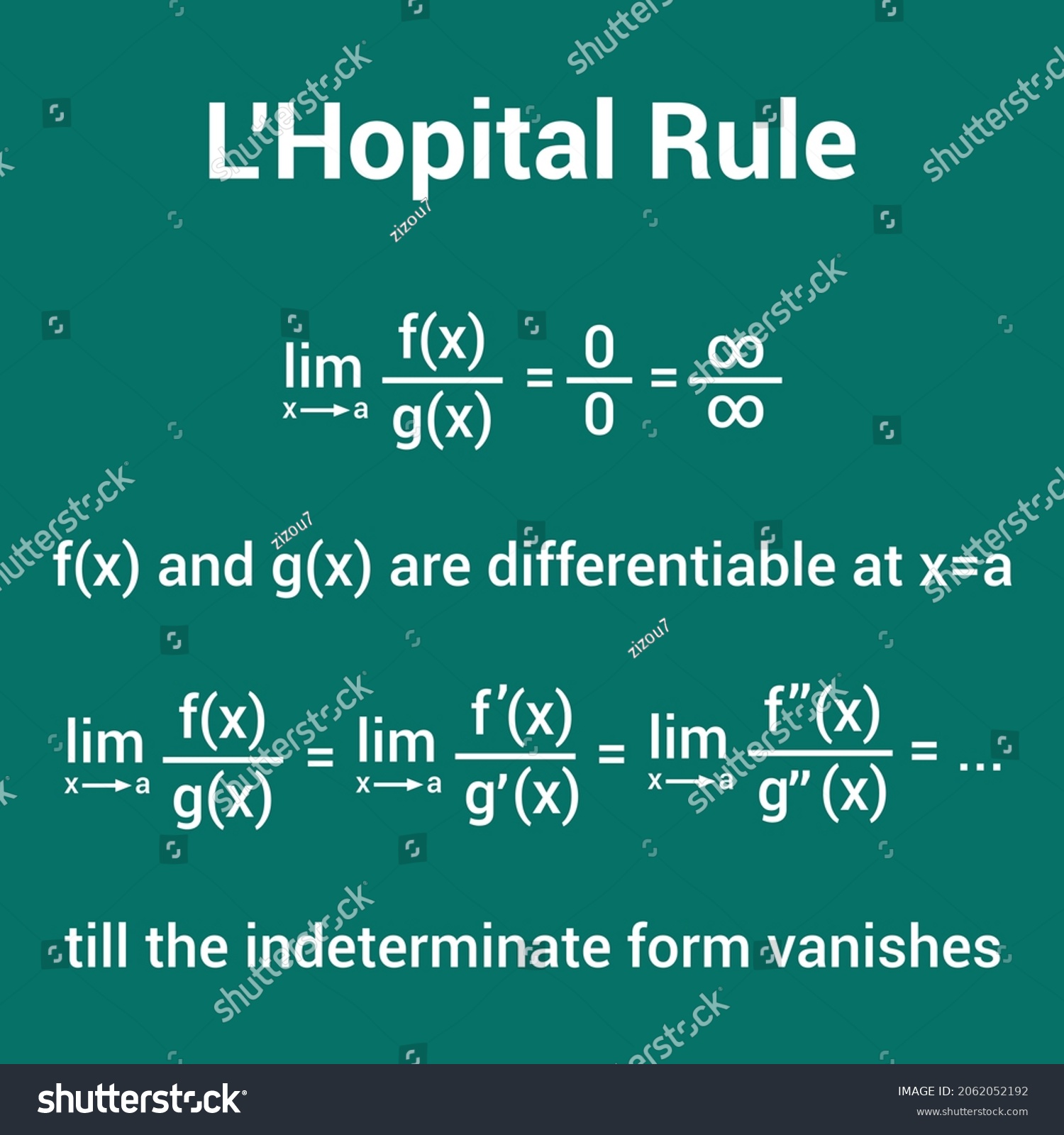 Lhopitals Rule Formula Mathematics Stock Vector (Royalty Free) 2062052192 | Shutterstock