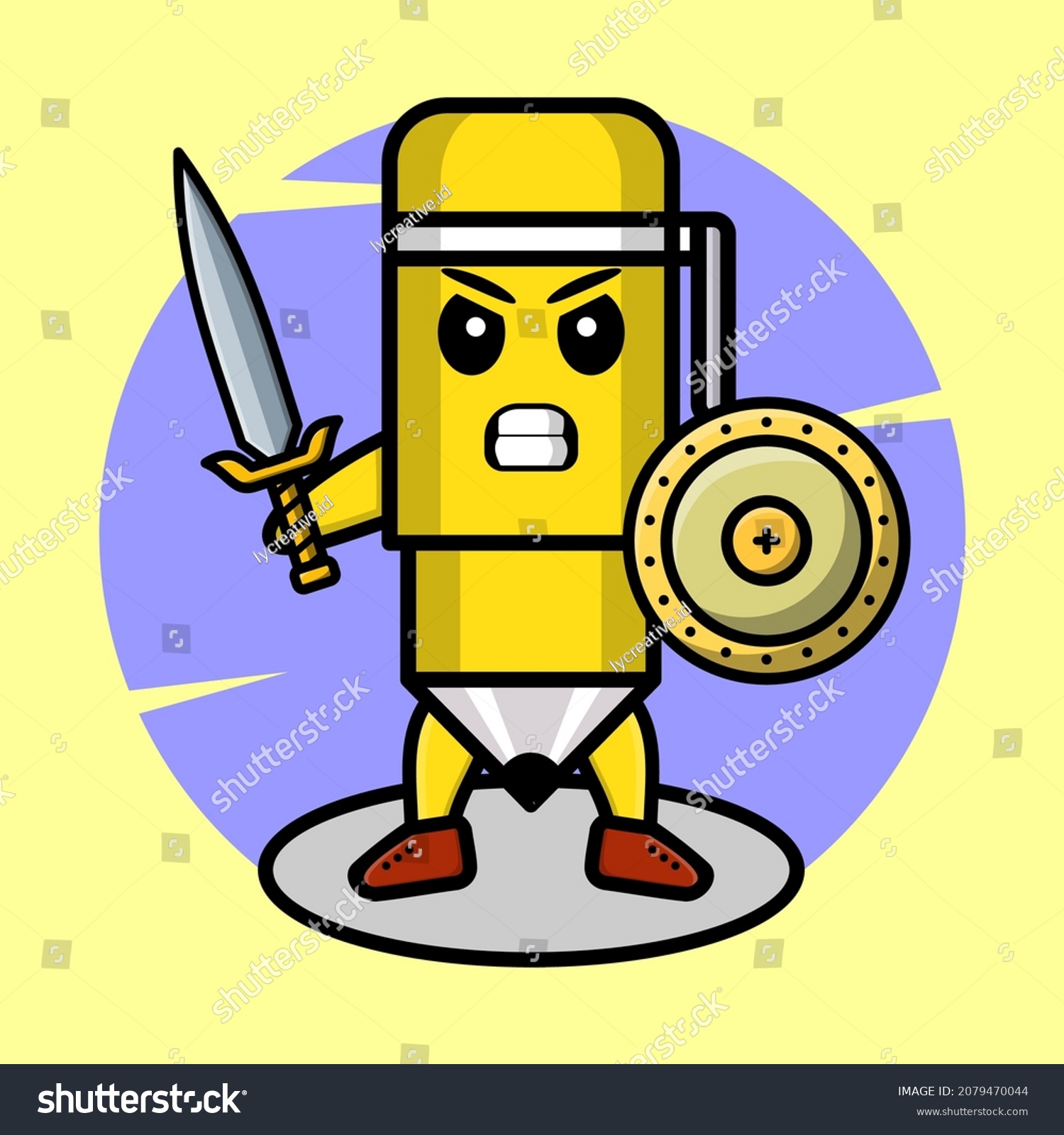 Cartoon Pen Mascot Holding Sword Shield Stock Vector Royalty Free 2079470044 Shutterstock 