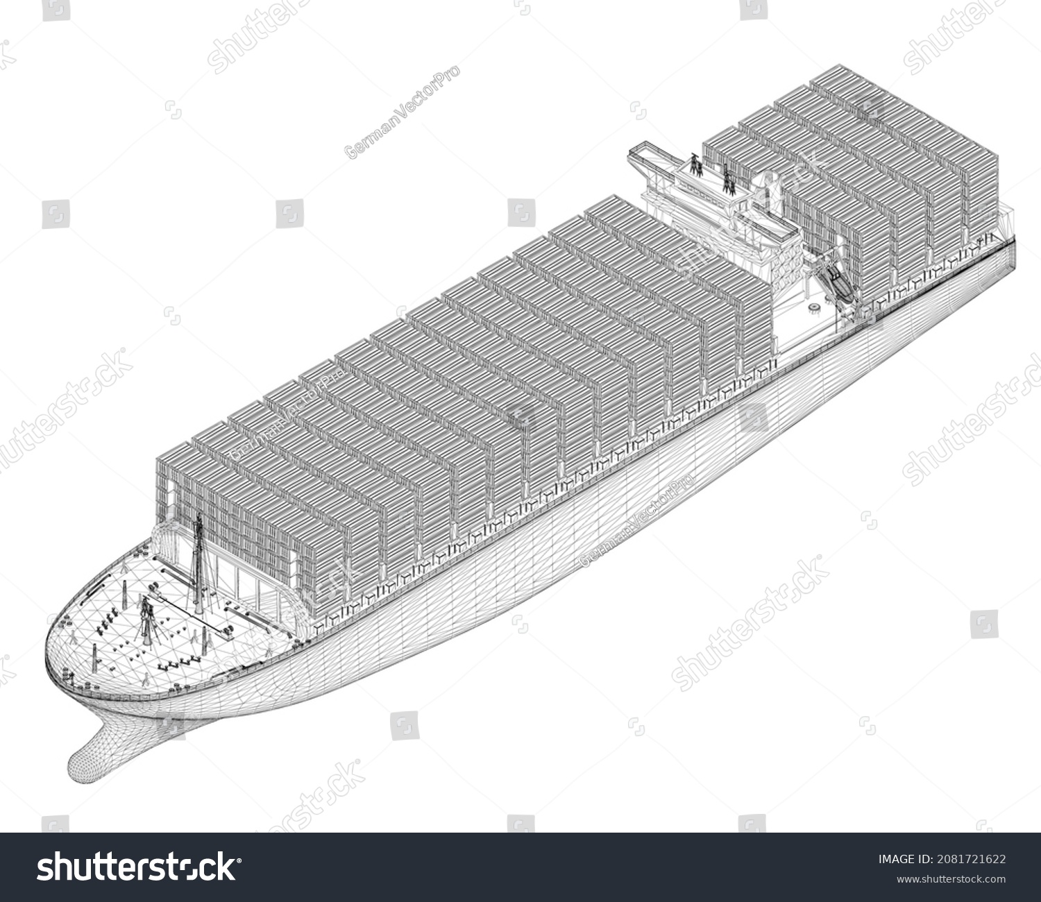 Large Ship Wireframe Containers Black Lines Stock Vector Royalty Free 2081721622 Shutterstock