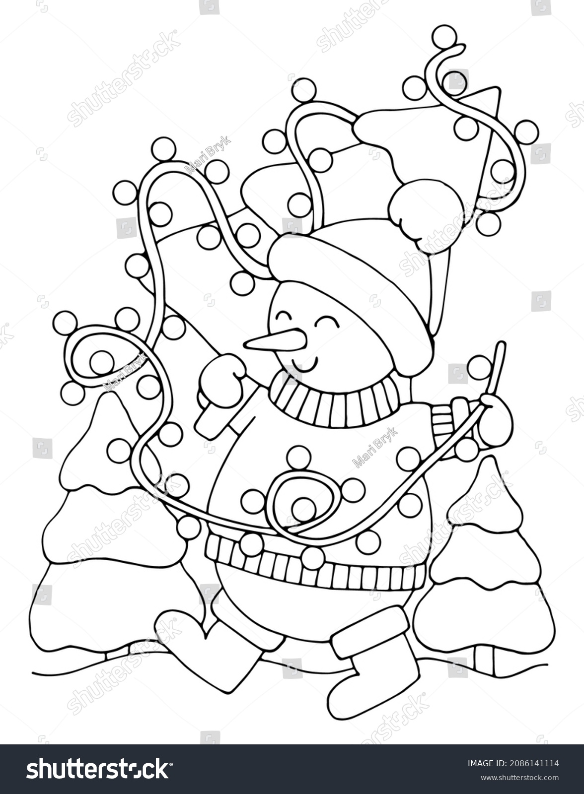 Winter Coloring Page Snowman Sweater Hat Stock Vector (Royalty Free ...