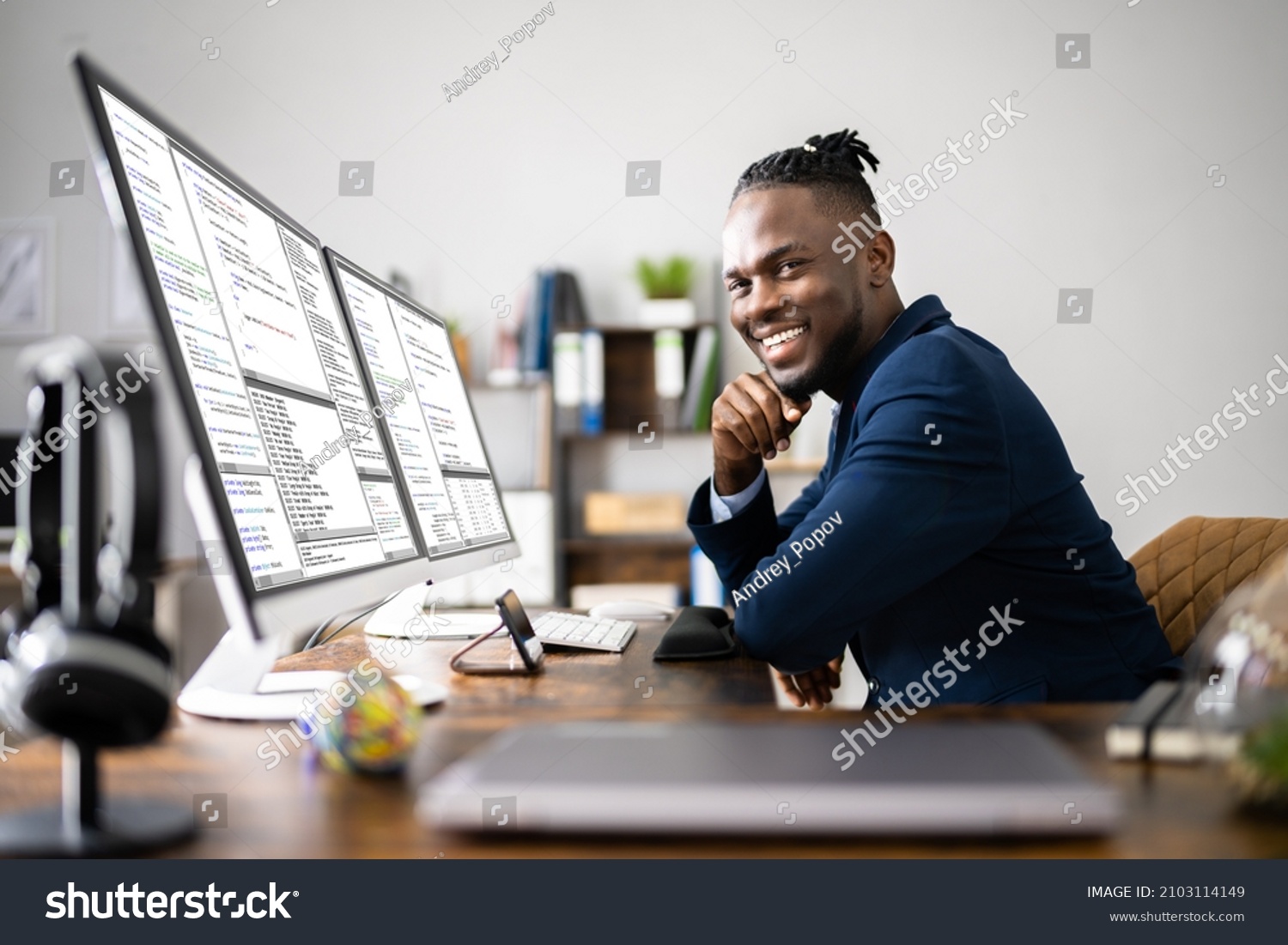 African American Coder Using Computer Desk Stock Photo 2103114149 | Shutterstock