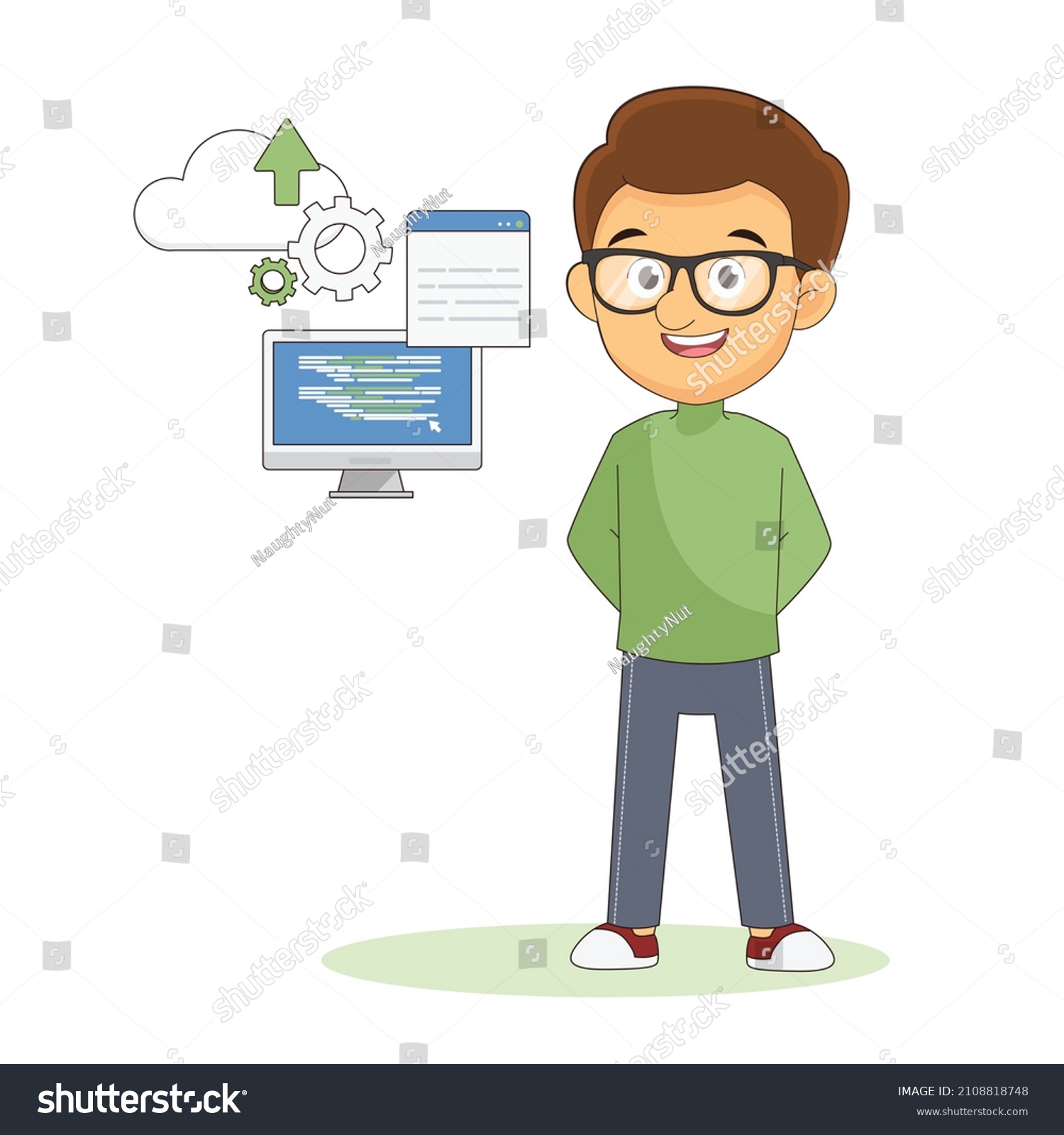 Man Programmer Working Laptop Code Programmer Stock Vector Royalty Free 2108818748 Shutterstock