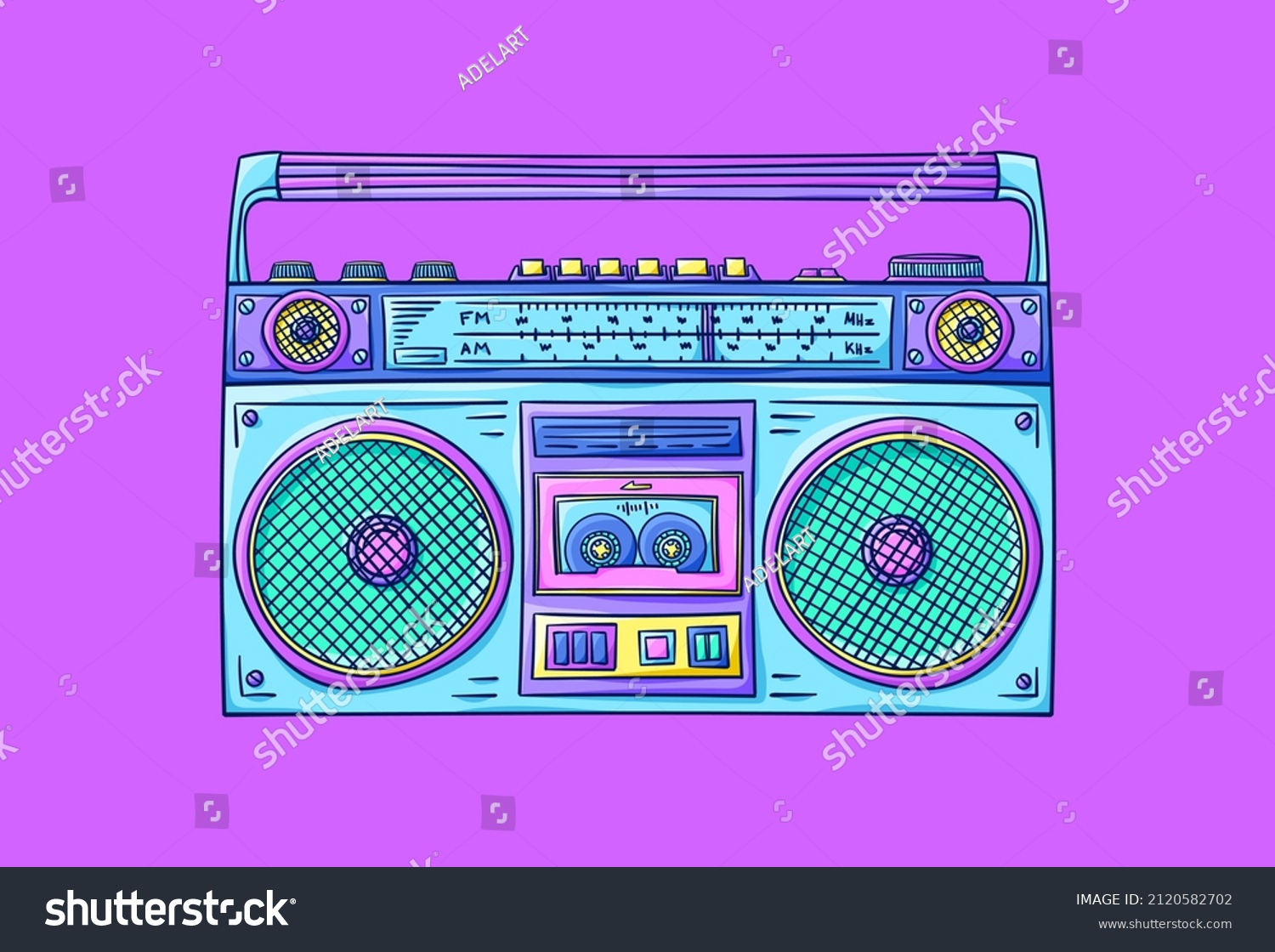 Boombox Illustration Cassette Player Retro Cassette Stock Vector ...