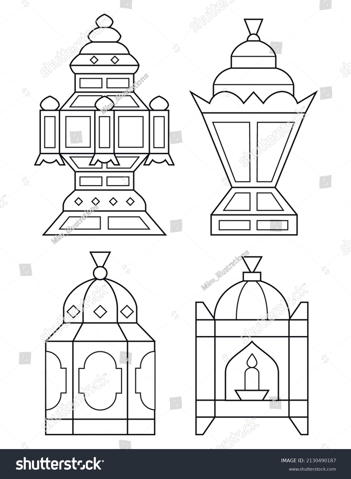 Ramadan Cartoon Lanterns Coloring Page Activity Stock Vector (Royalty ...