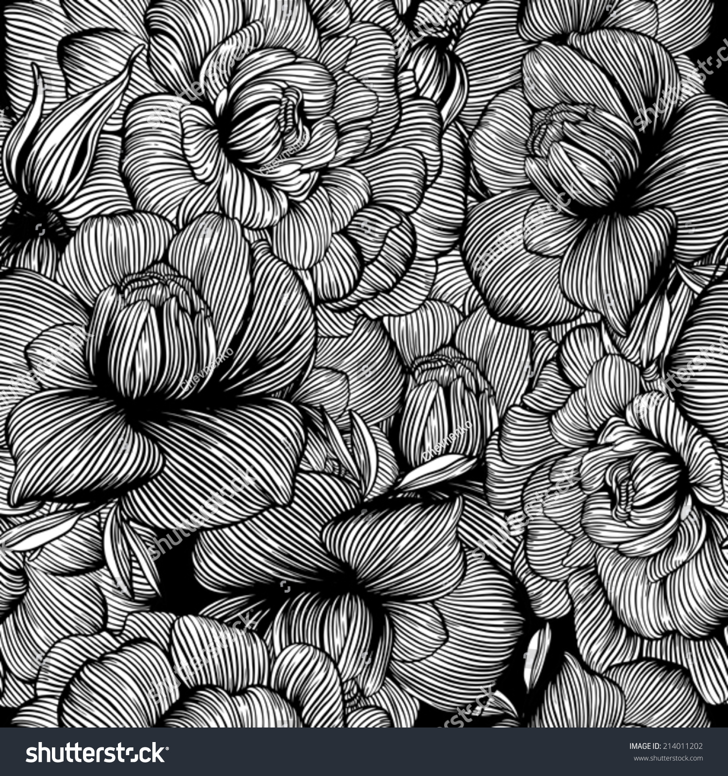 Seamless Monochrome Vector Pattern Flowers Stock Vector (Royalty Free ...
