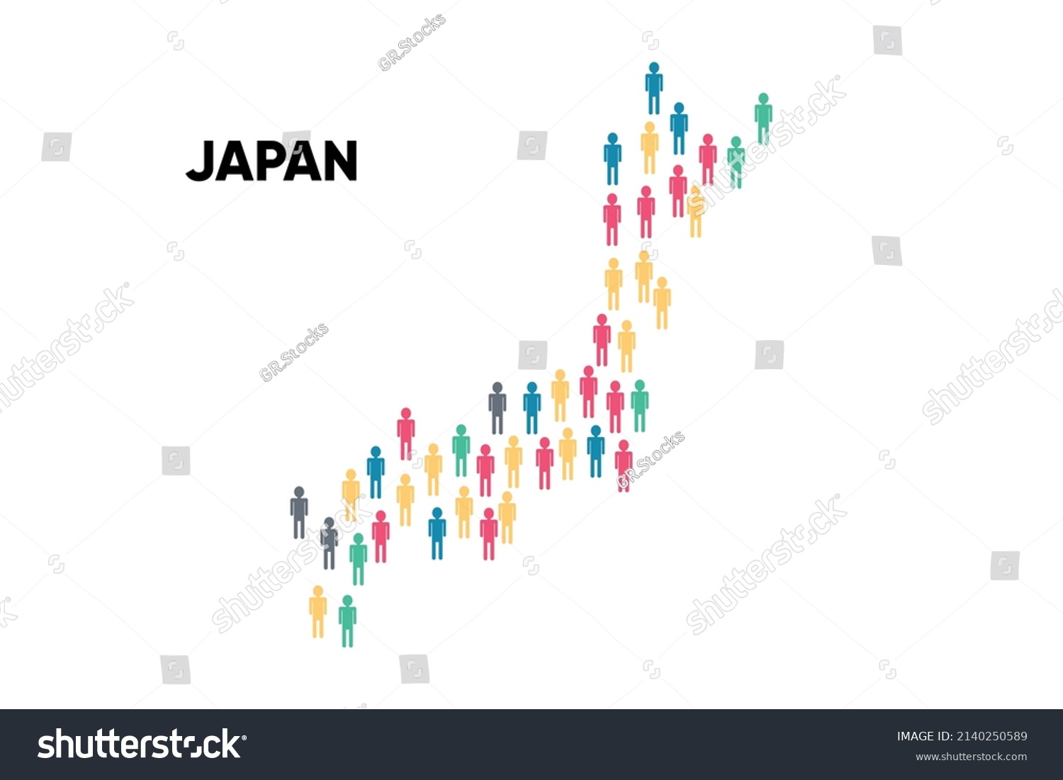 Japan Map Made By Group People Stock Vector (Royalty Free) 2140250589 ...