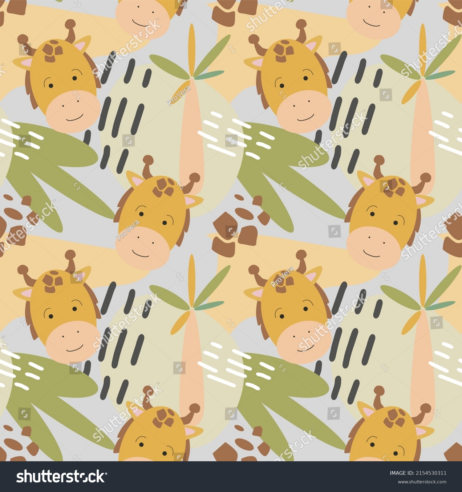 Seamless Pattern Jungle Animals Cute Giraffe Stock Vector (Royalty Free ...