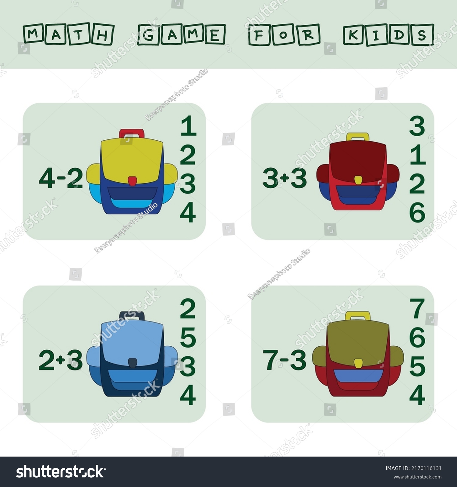 Counting Game Backpacks Preschool Worksheet Kids Stock Vector (Royalty ...