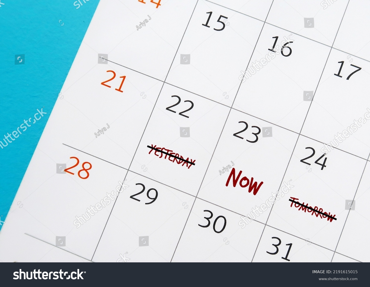 Calendar Handwritten Text Crossed Off Yesterday库存照片2191615015 ...