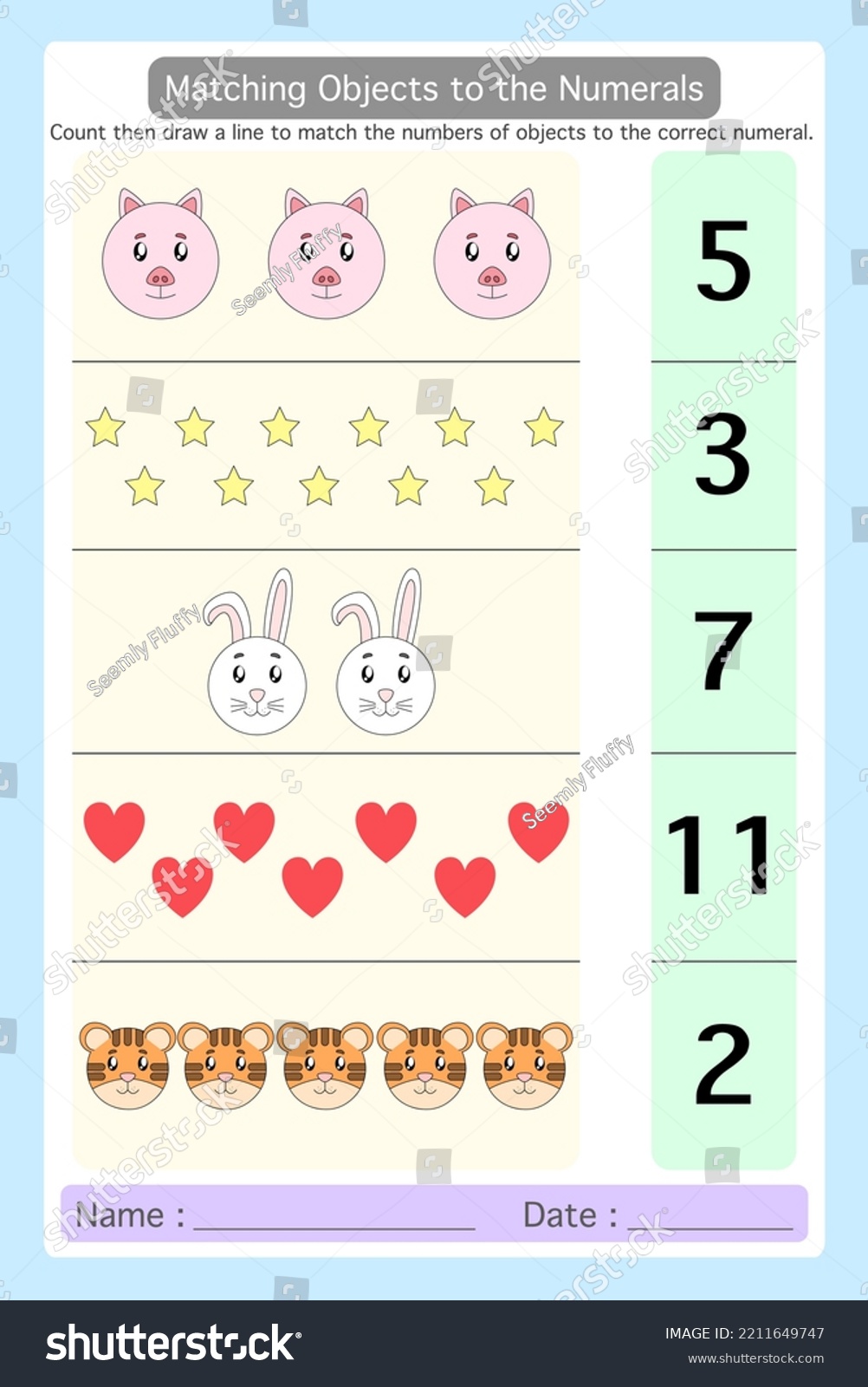 Worksheet Matching Objects Numerals Count Draw Stock Vector Royalty Free 2211649747 Shutterstock